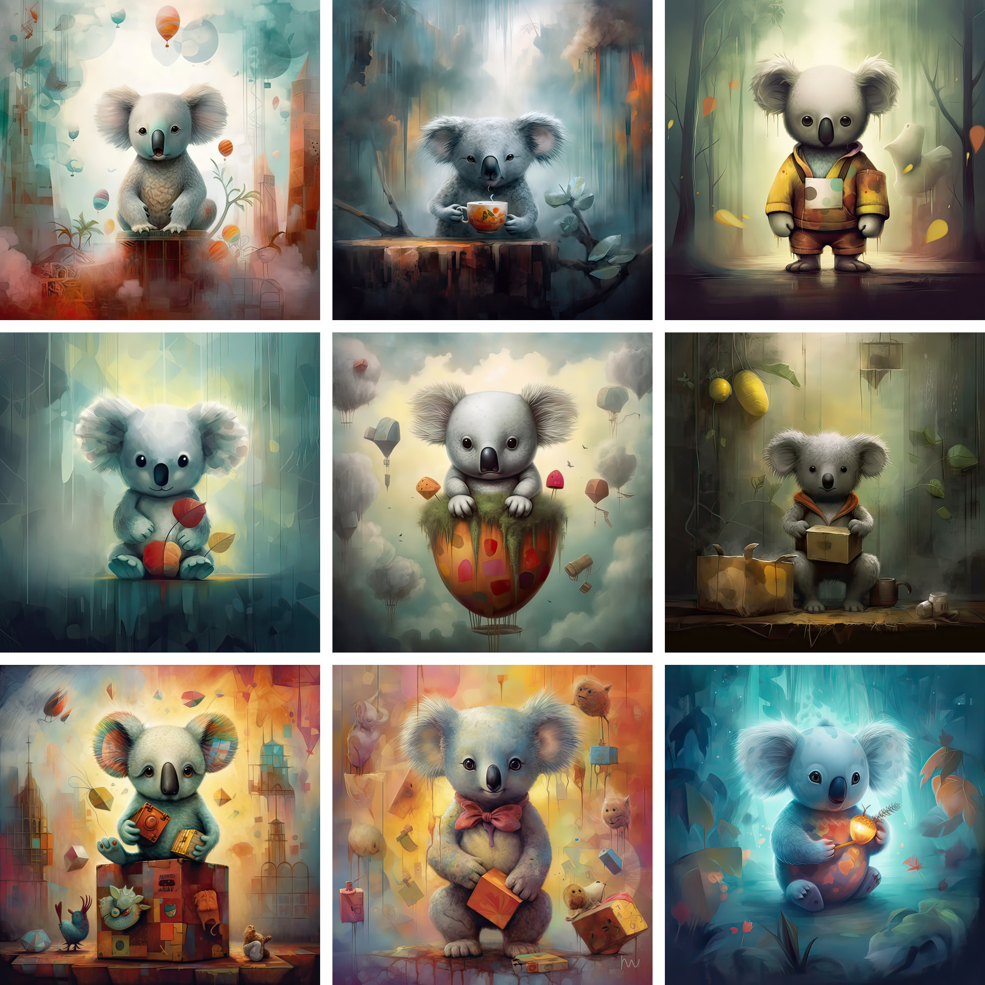 Cute Koala Nursery Art Printable Collection, Print Set, Koalas Painting ...