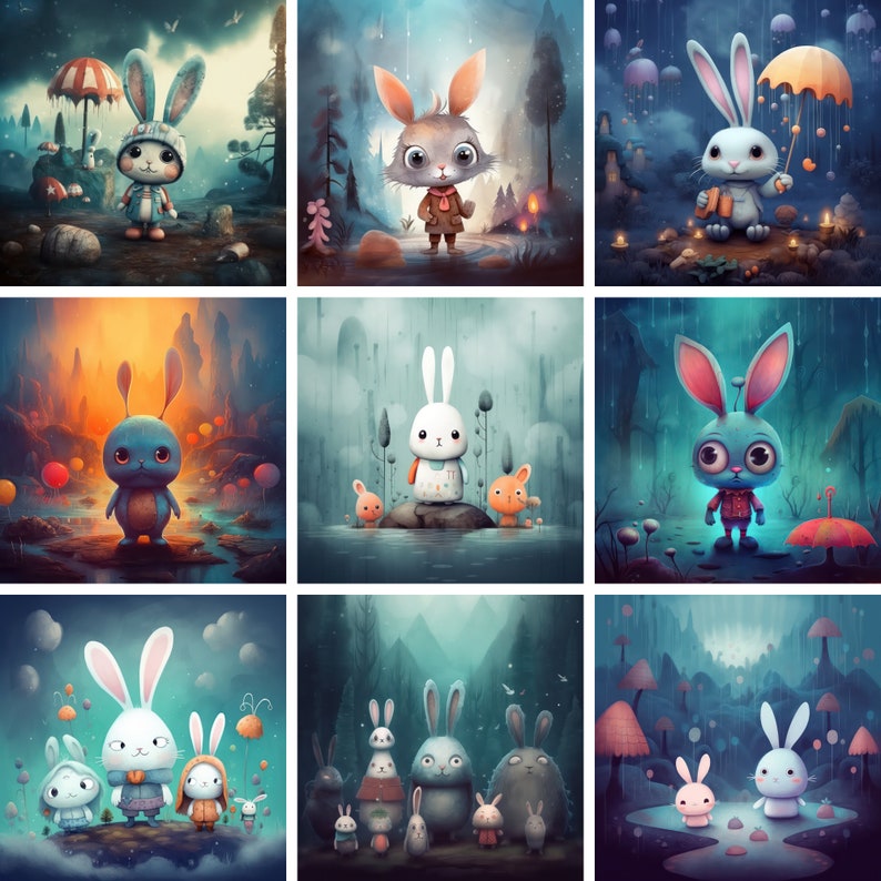 Rabbit Printable Clipart Bundle, Cute Rabbits Nursery Wall Art ...