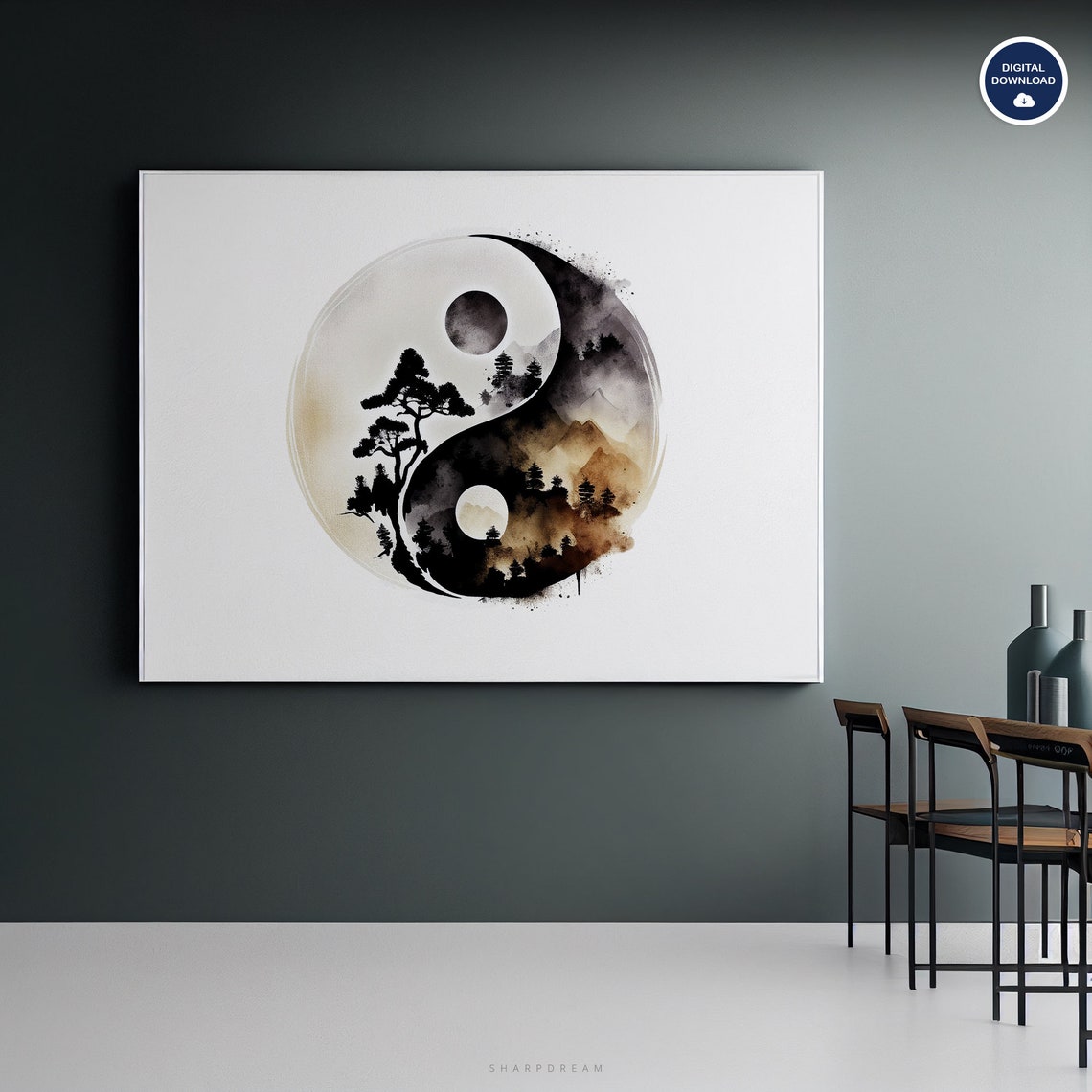 Ying Yang Art, Taoism Art, Zen Print, Boho Wall Art, Spiritual Art ...