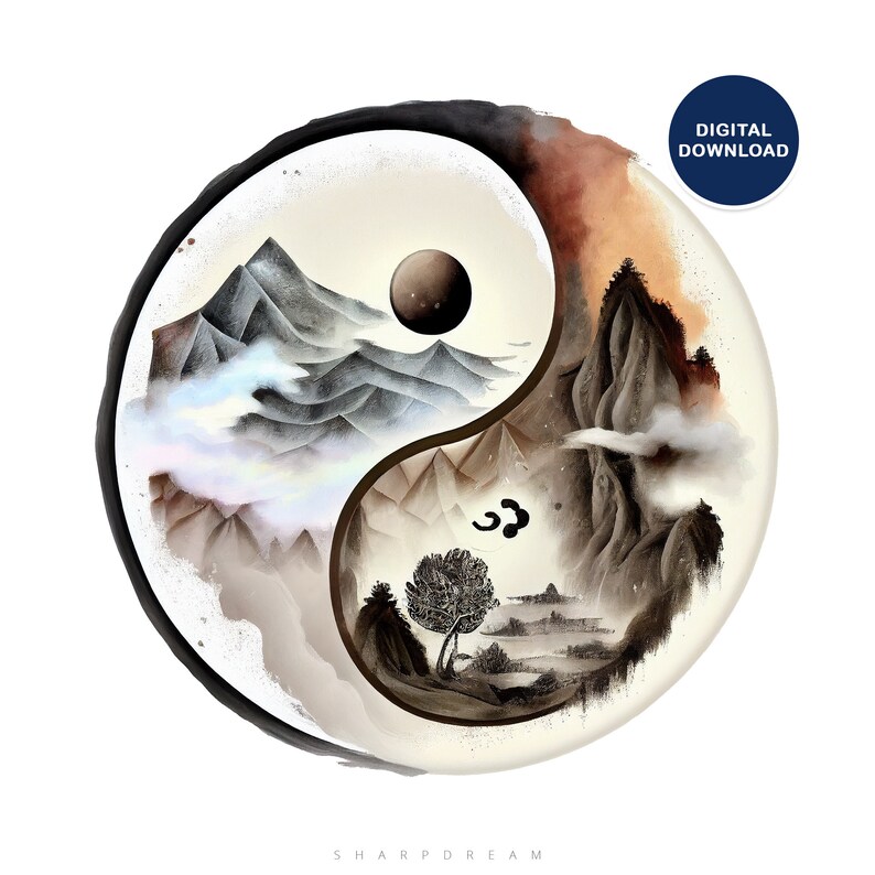 Yin Yang Print, Abstract Wall Art, Spiritual Wall Decor, Yoga Symbol ...