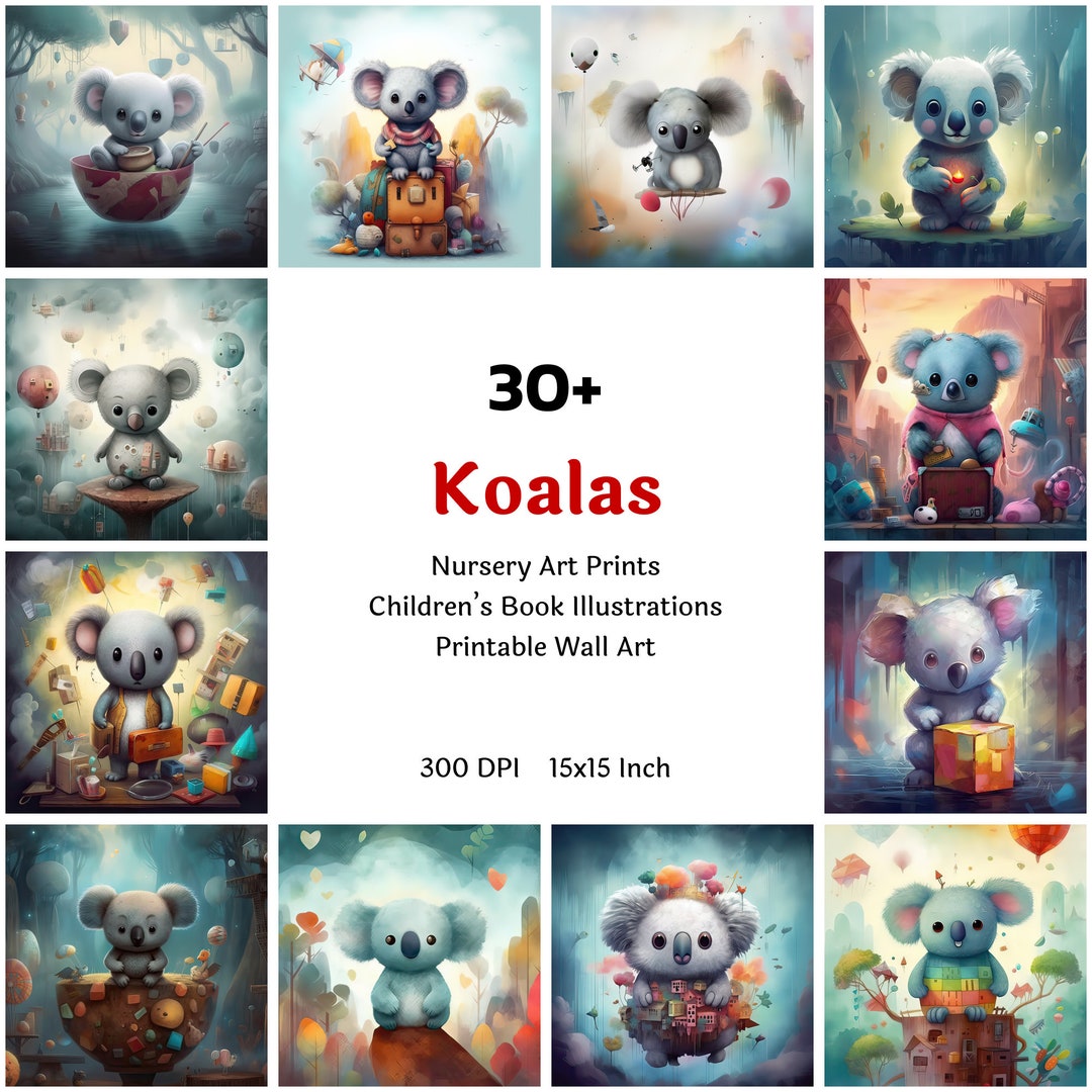 Cute Koala Nursery Art Printable Collection, Print Set, Koalas Painting ...