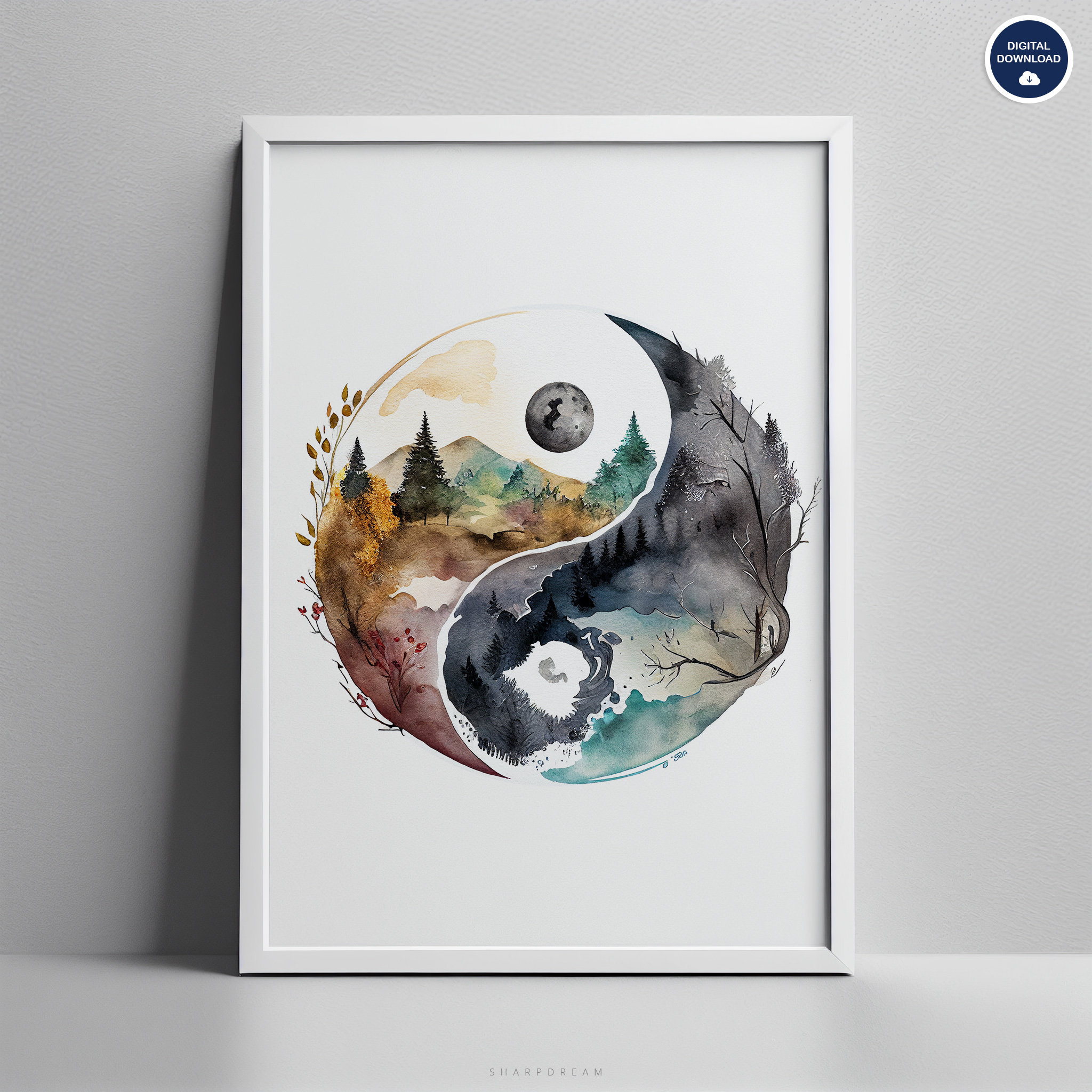 Intertwined Serenity and Chaos Yin Yang Landscape Zen Painting ...