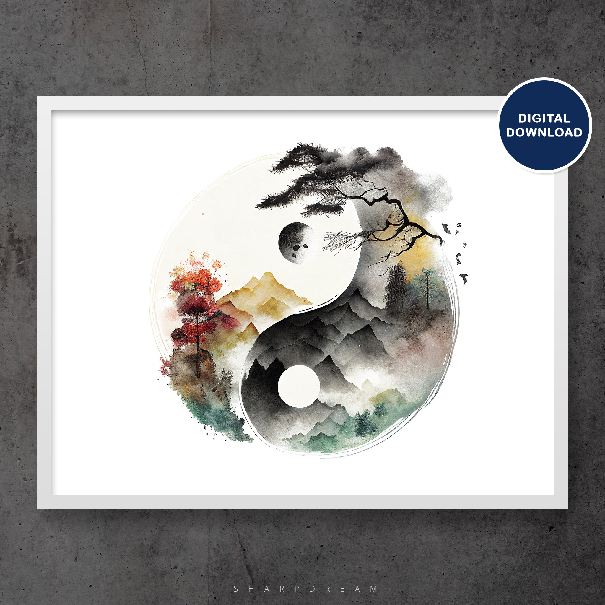 Yin Yang Printable, Balance Print, Zen Wall Art, Yoga Wall Decor, Ying ...