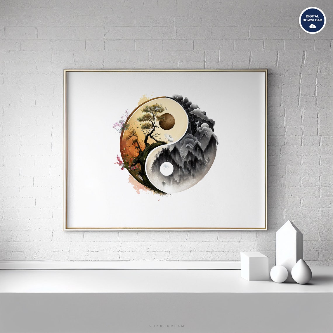 Yin Yang Printable, Ying Yang Watercolor Artwork, Meditation Wall Art, Zen Print - Etsy