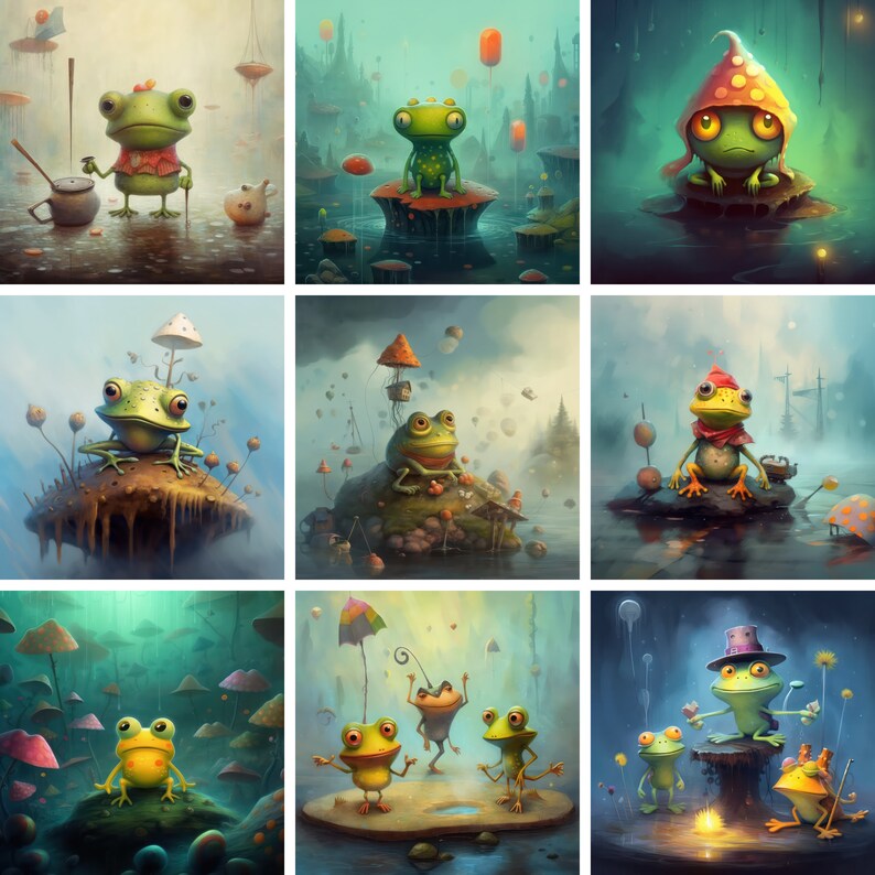 Cartoon Frog Printable Clipart Bundle, Cute Frogs Nursery Wall Art ...
