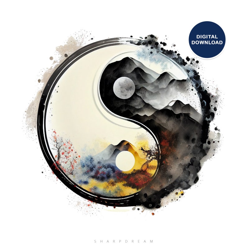 Yin and Yang Wall Art Download, Colorful Print-at-home Art, Abstract ...