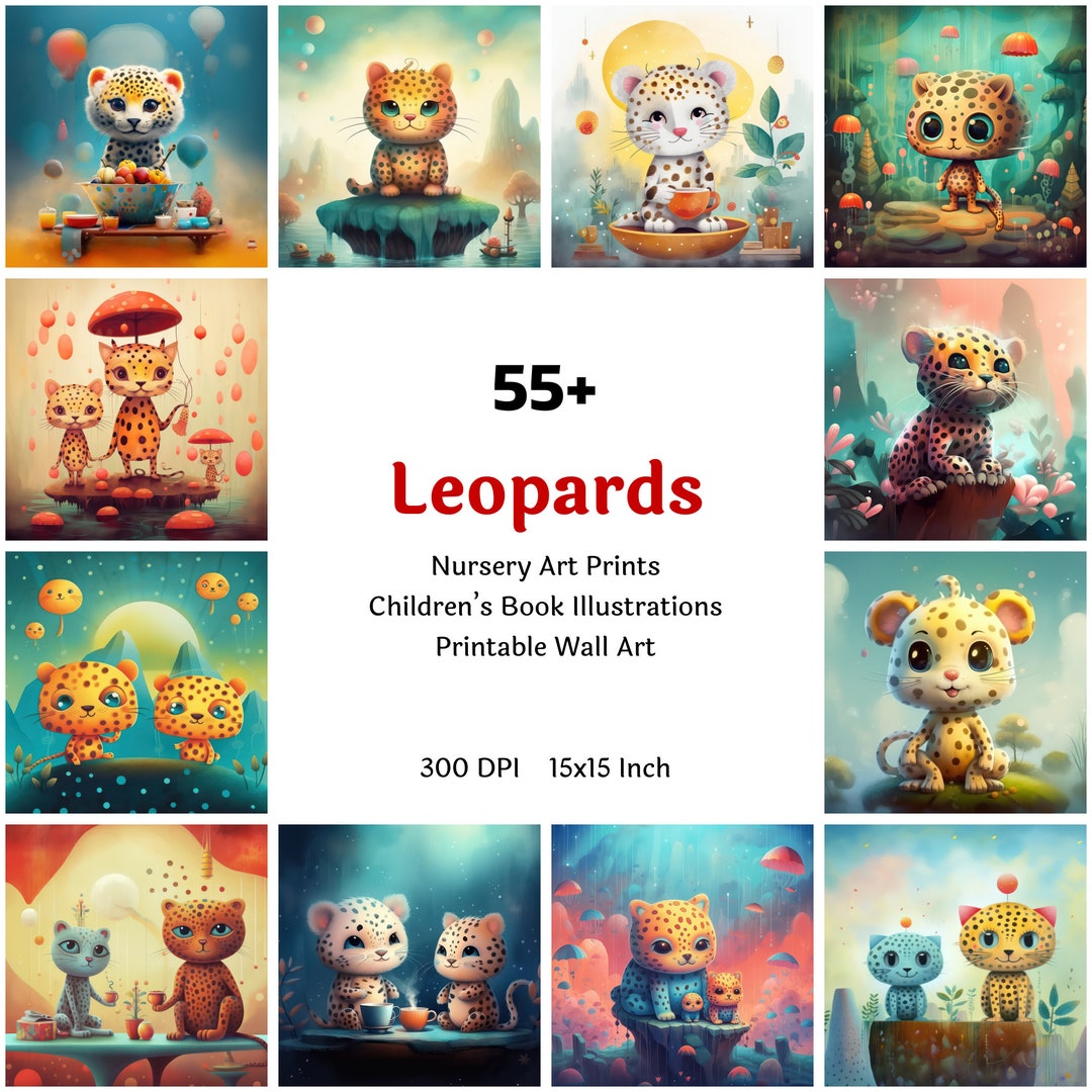 Cute Leopard Printable Clipart Bundle, Leopards Nursery Wall Art ...
