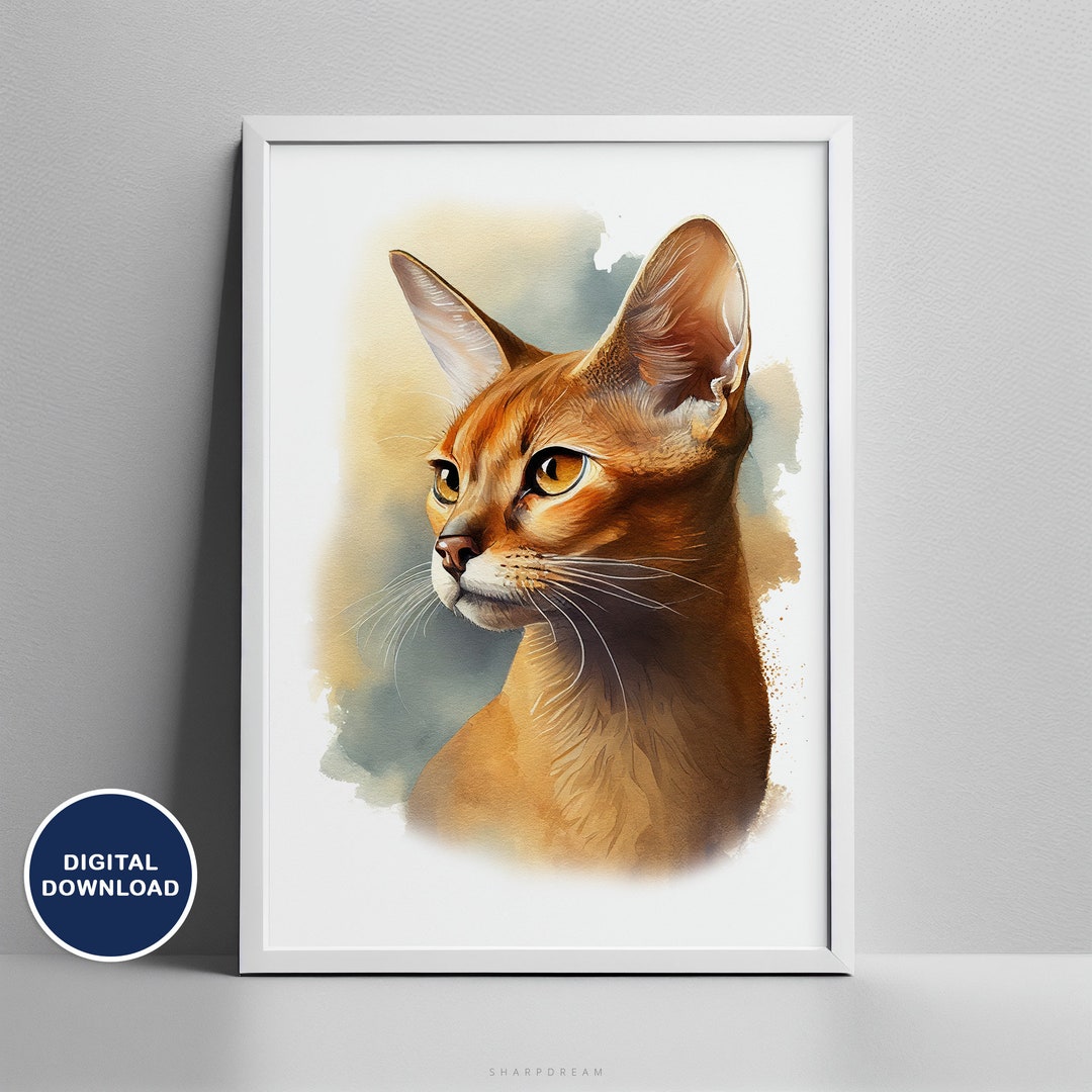 Abyssinian Cat Watercolor Painting Printable, Pet Portrait Digital ...