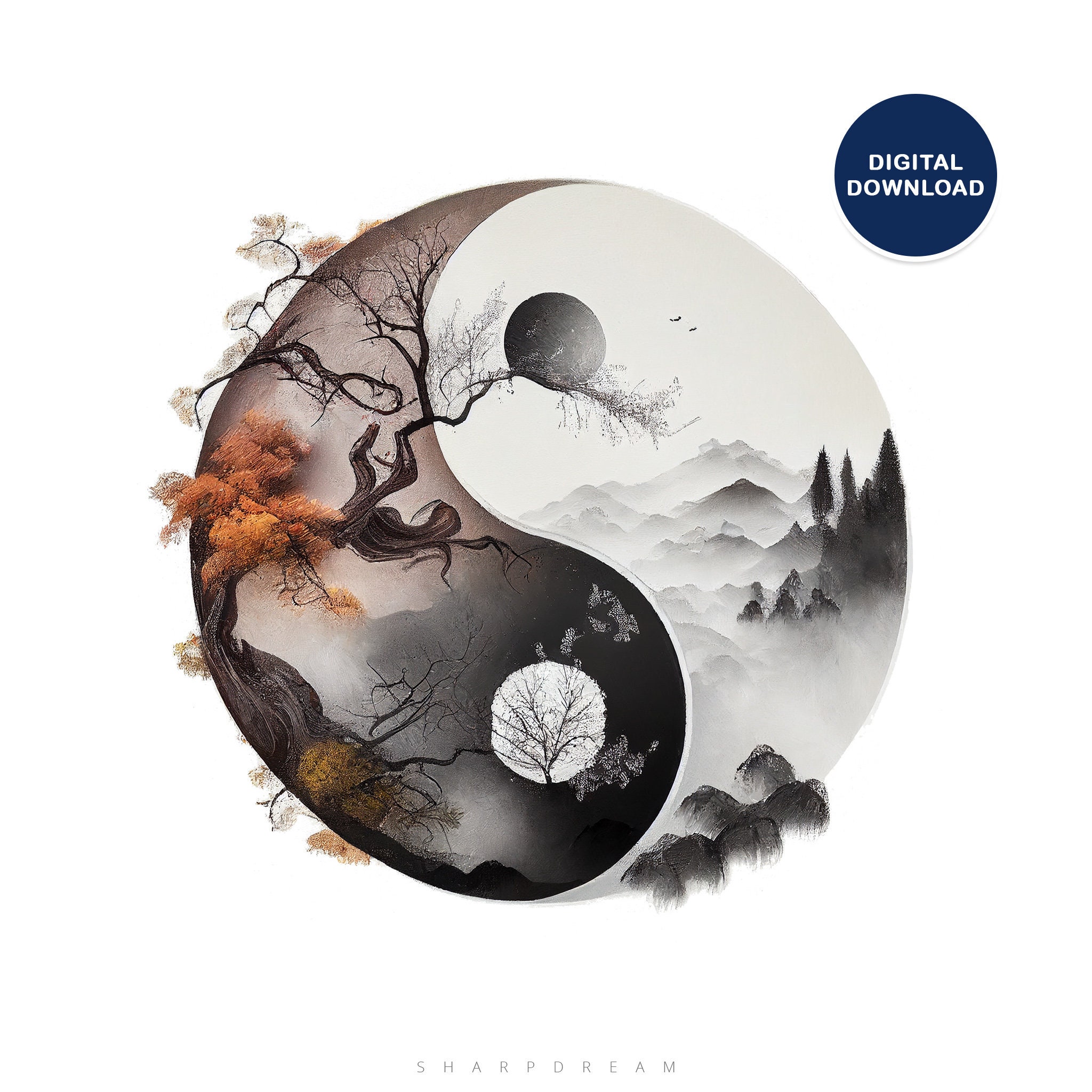 Yin Yang Printable Poster, Watercolor Yin Yang Wall Art to Print ...