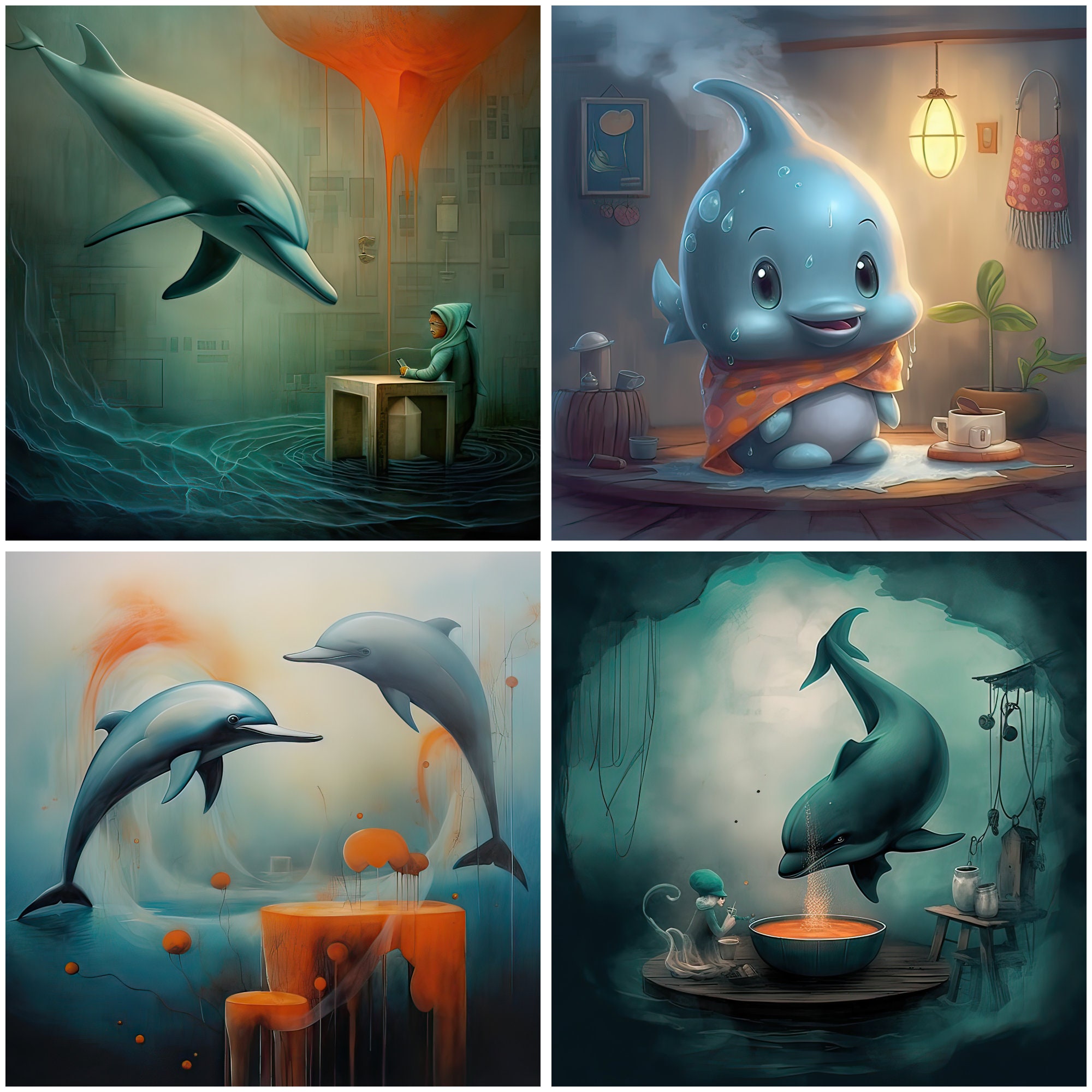 Dolphin Printable Clipart Bundle, Cute Dolphins Nursery Wall Art ...