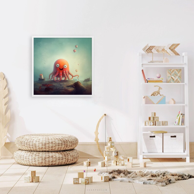 Octopus Printable Clipart Bundle, Cute Octopuses Nursery Wall Art ...