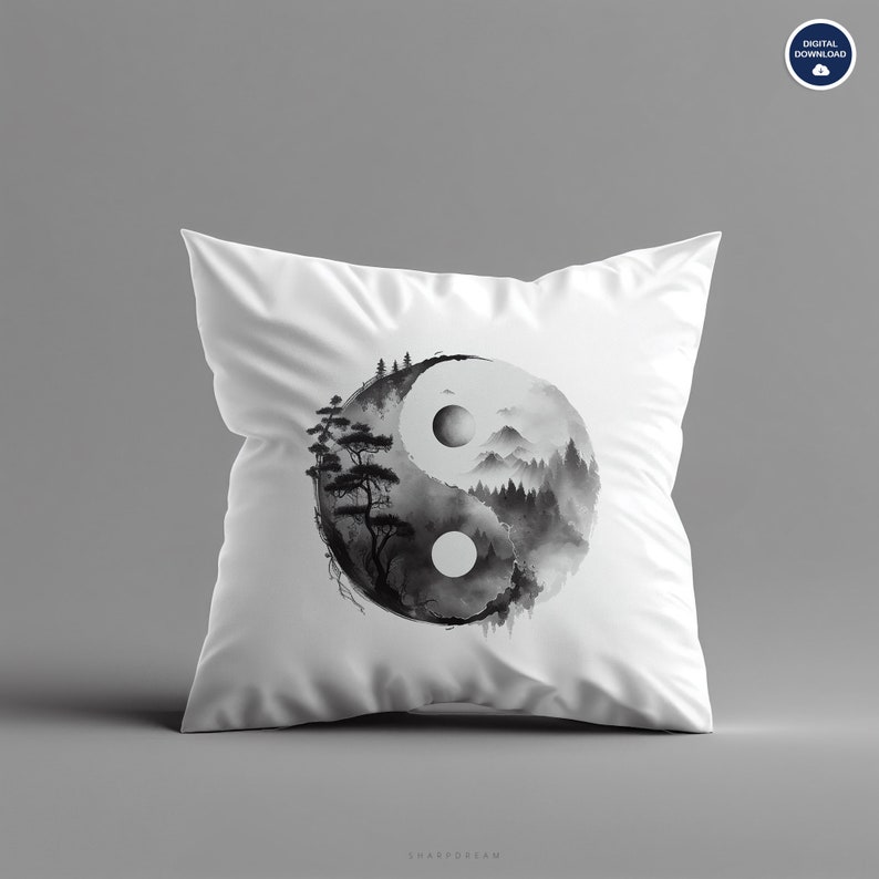 Black and White Yin Yang Wall Art, Spiritual Print, Taoism Art, Yoga ...