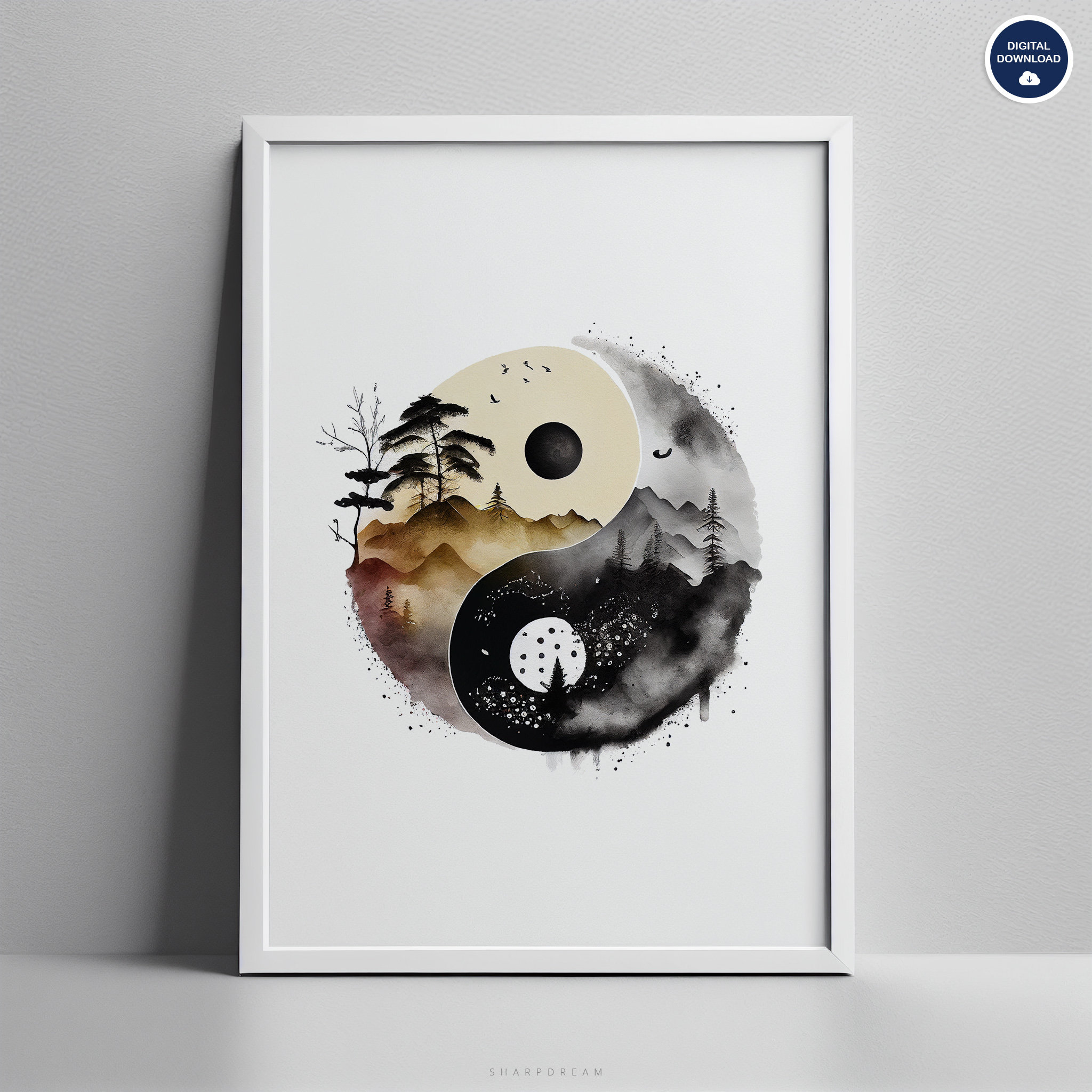 Yin Yang Printable Wall Art, Yin and Yang Abstract Wall Decor, Ying ...