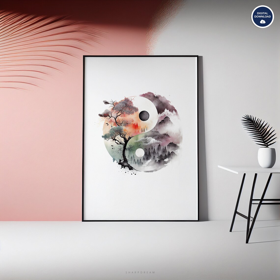 Yin-yang Printable Wall-art, Watercolor Yin Yang Digital Download ...