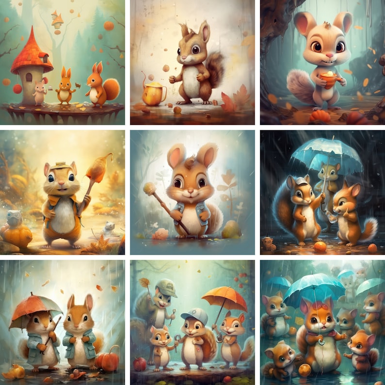 Squirrel Printable Clipart Bundle, Cute Squirrels Nursery Wall Art ...