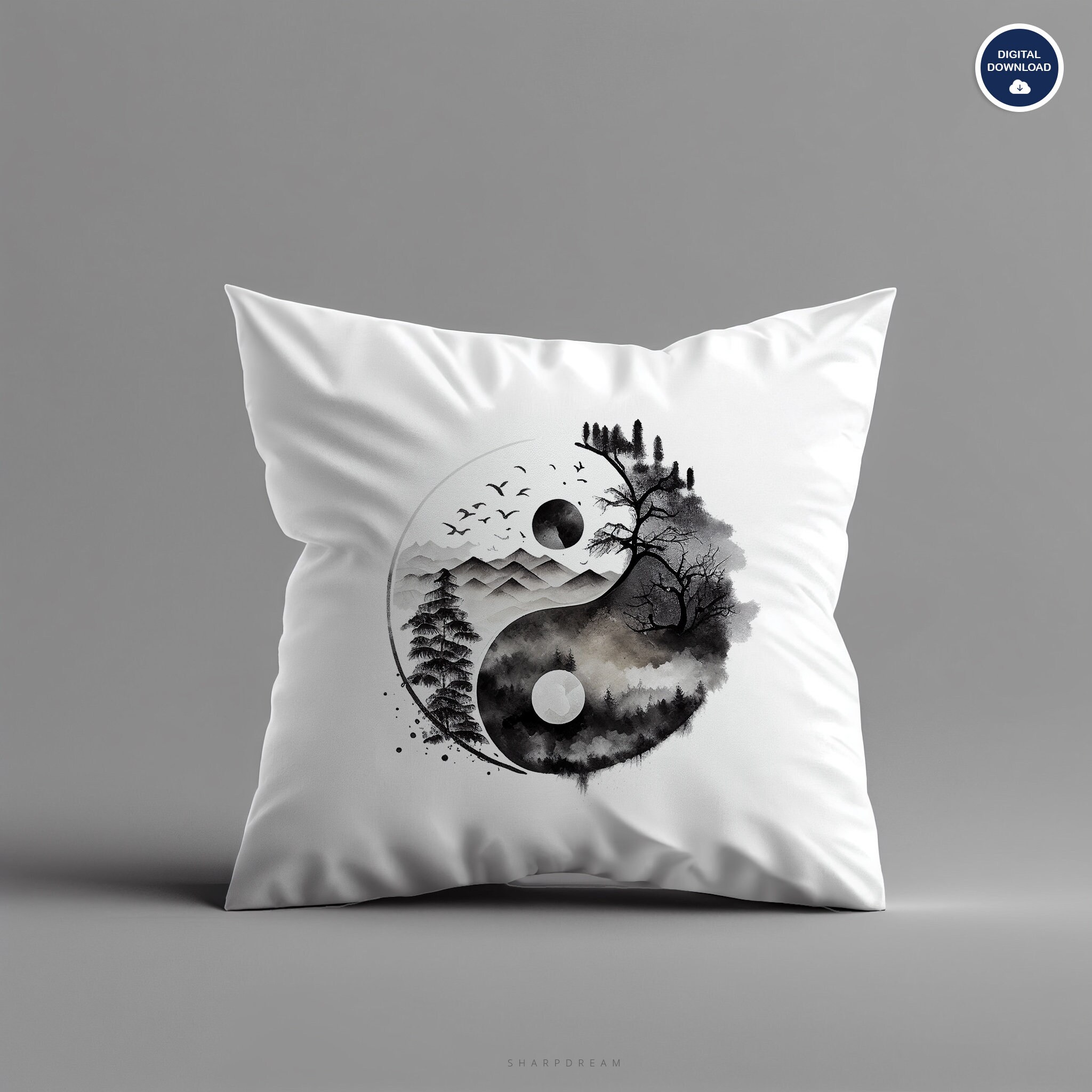 Black and White Yin and Yang Wall Art Printable, Abstract Ying Yang ...