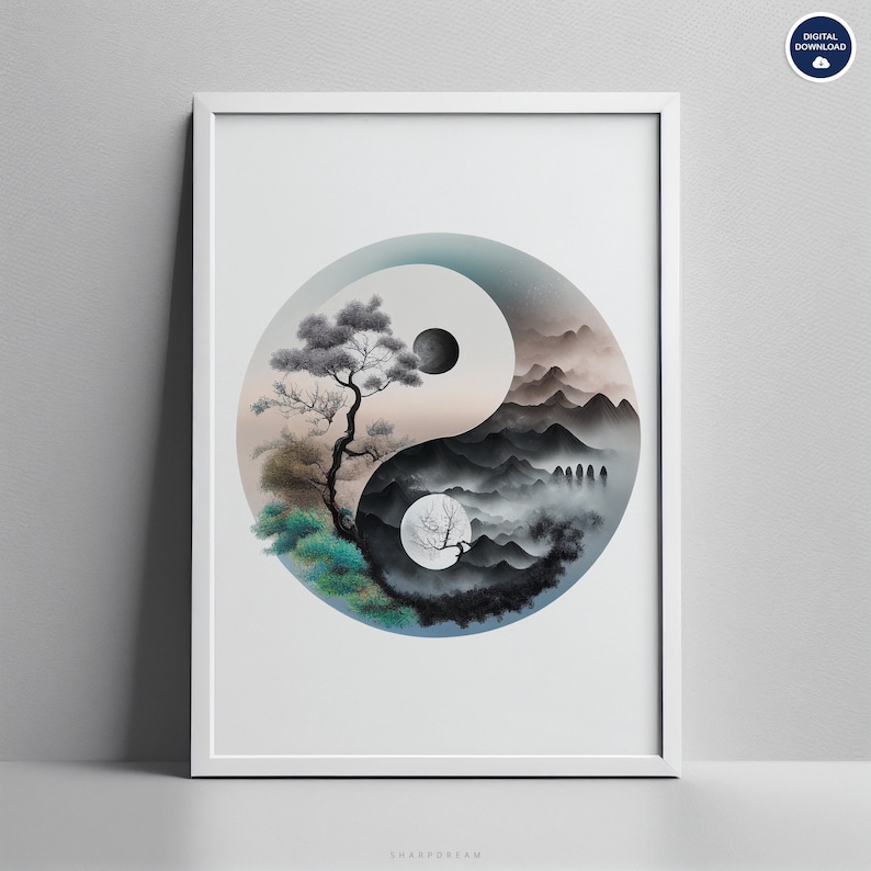 Yin-yang Wall Art Printable, Zen Yin and Yang Poster, Yoga Studio ...