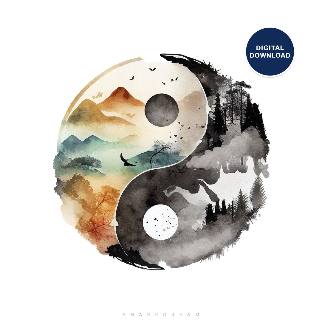 Yin-yang Printable Zen Wall Art, Abstract Yin Yang Design Download, Ying Yang Watercolor Poster ...