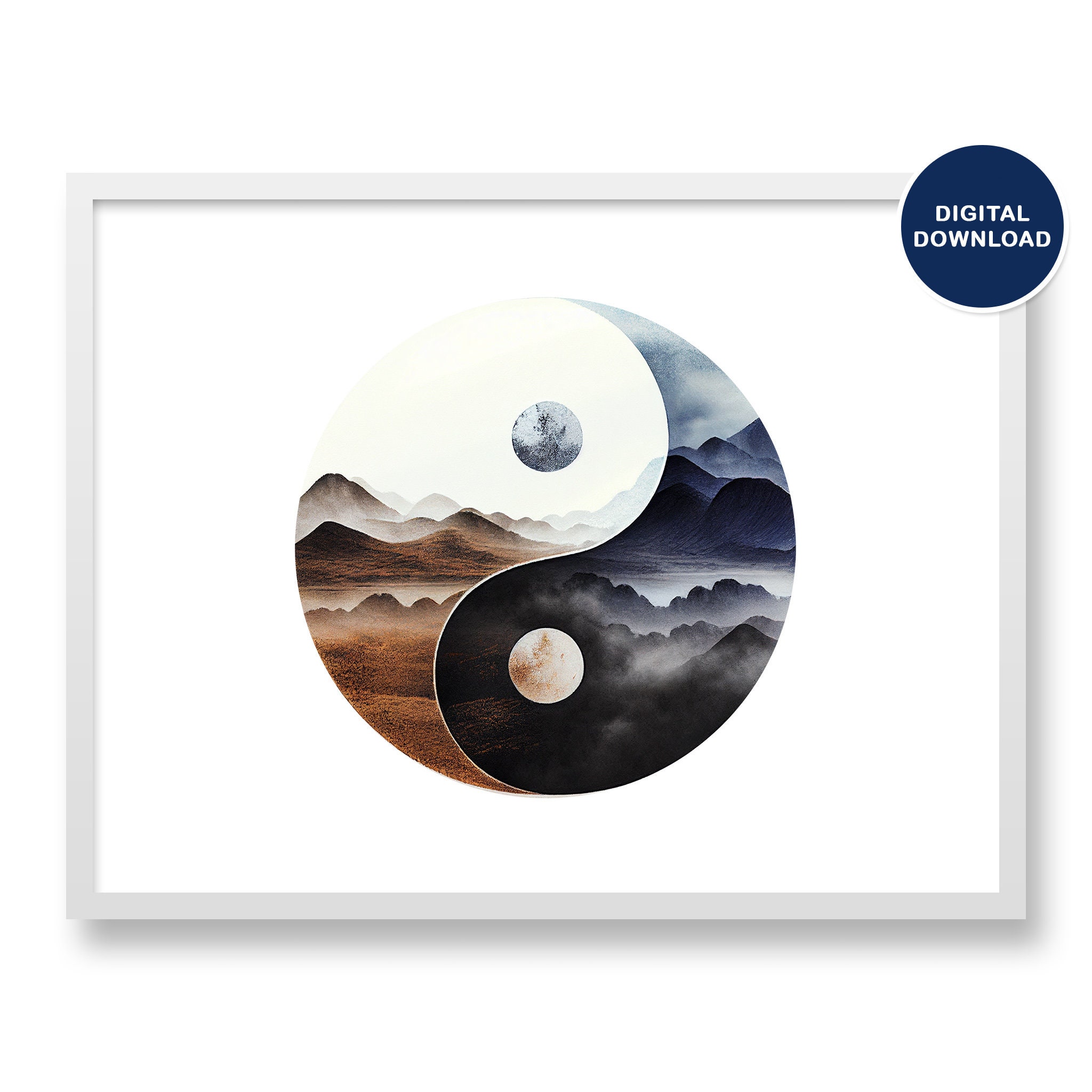 Yin Yang Wall Art Printable, Zen Yin and Yang Poster, Brown and Blue ...