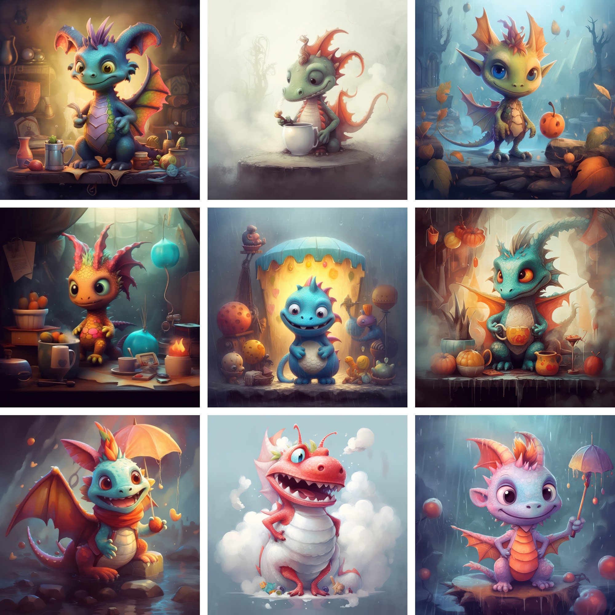 Cute Dragon Printable Clipart Bundle, Cute Dragons Nursery Wall Art ...