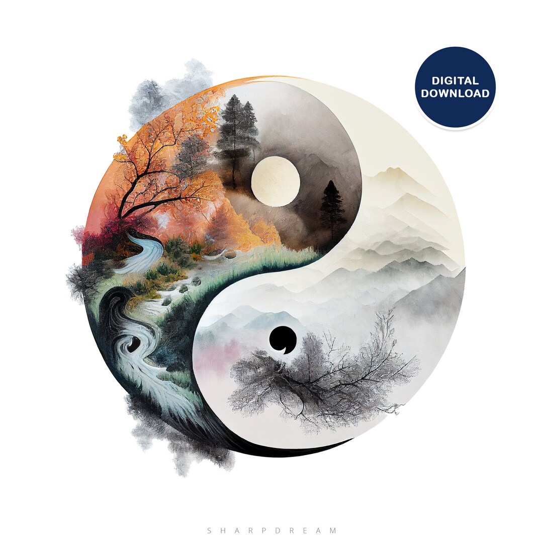 Watercolor Yin-yang Printable on Wall Art, Posters, T-shirts, Mugs ...