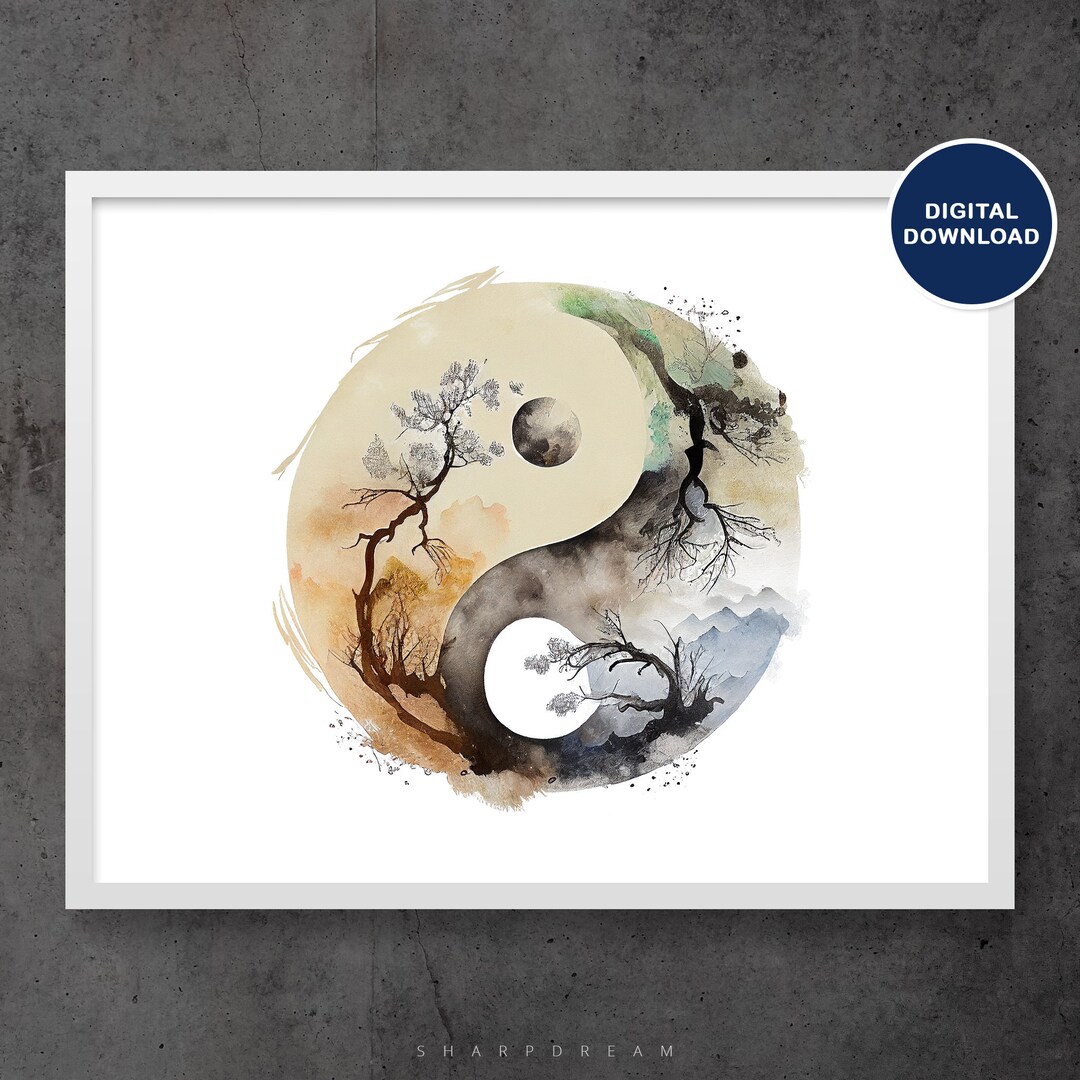 Yin-yang Printable Wall-art Watercolor Yin Yang Digital - Etsy