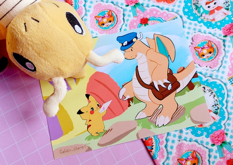 A5 Art Print Cute Pikachu and Dragonite Fanart Dragonite Postal Service ...