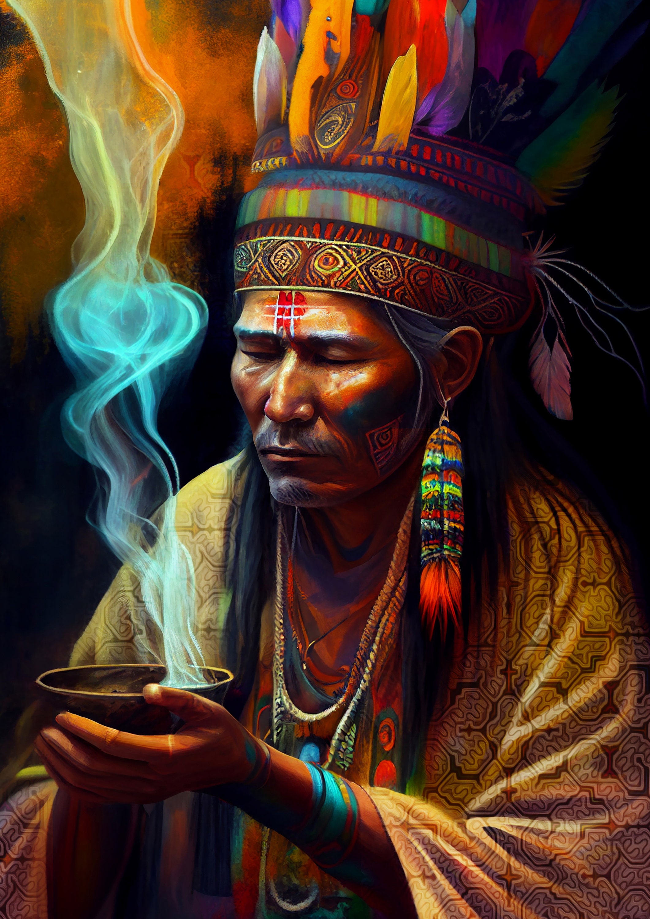 Shaman Digital Image Ayahuasca Psychedelic Wall Art Shaman Digital Art ...