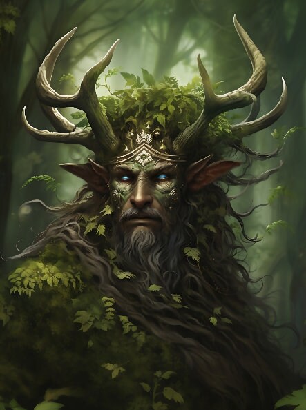 Cernunnos Celtic God of Nature Digital Art the Horned God Digital Image Green Man Printable Art ...