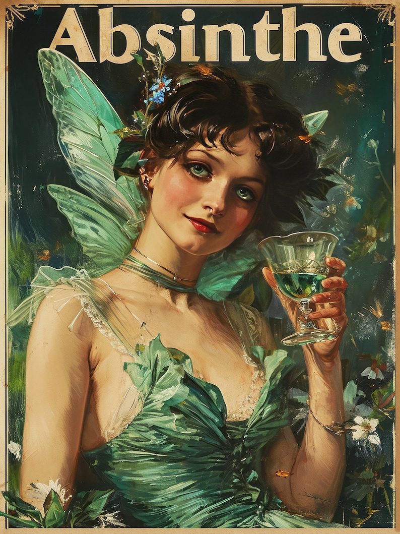 Absinthe Digital Art Green Fairy Digital Image Absinth Poster the Green Goddess Printable Art La ...