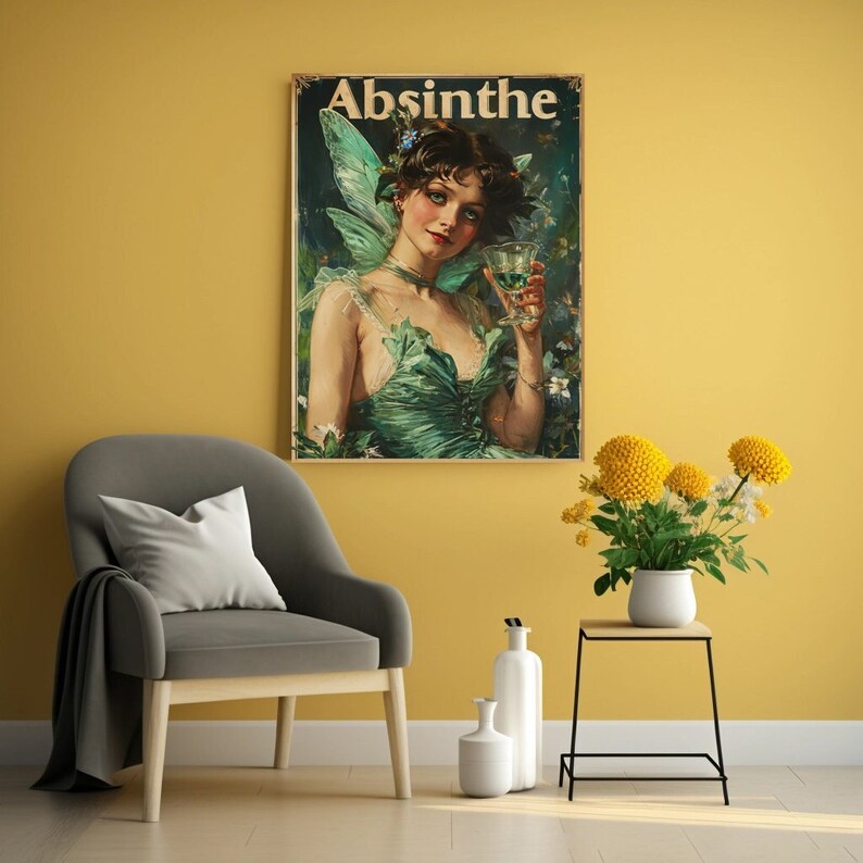 Absinthe Digital Art Green Fairy Digital Image Absinth Poster the Green Goddess Printable Art La ...