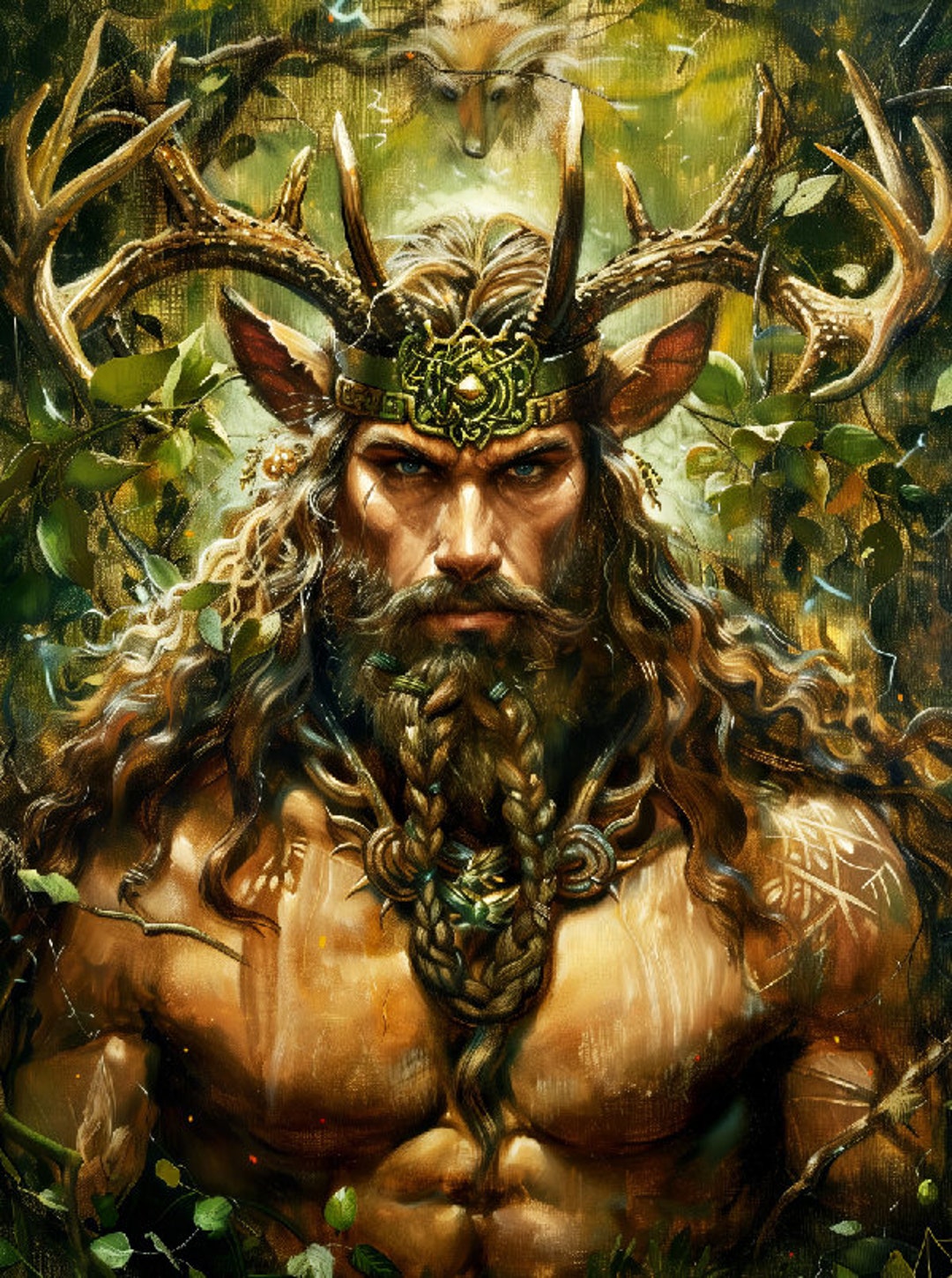 Cernunnos Celtic God of Nature Digital Art the Horned God Digital Image Green Man Printable Art ...