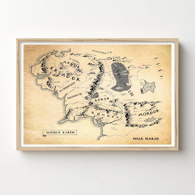 Middle Earth Map | Hobbit Map | Middle Earth Poster | LOTR Art Print ...