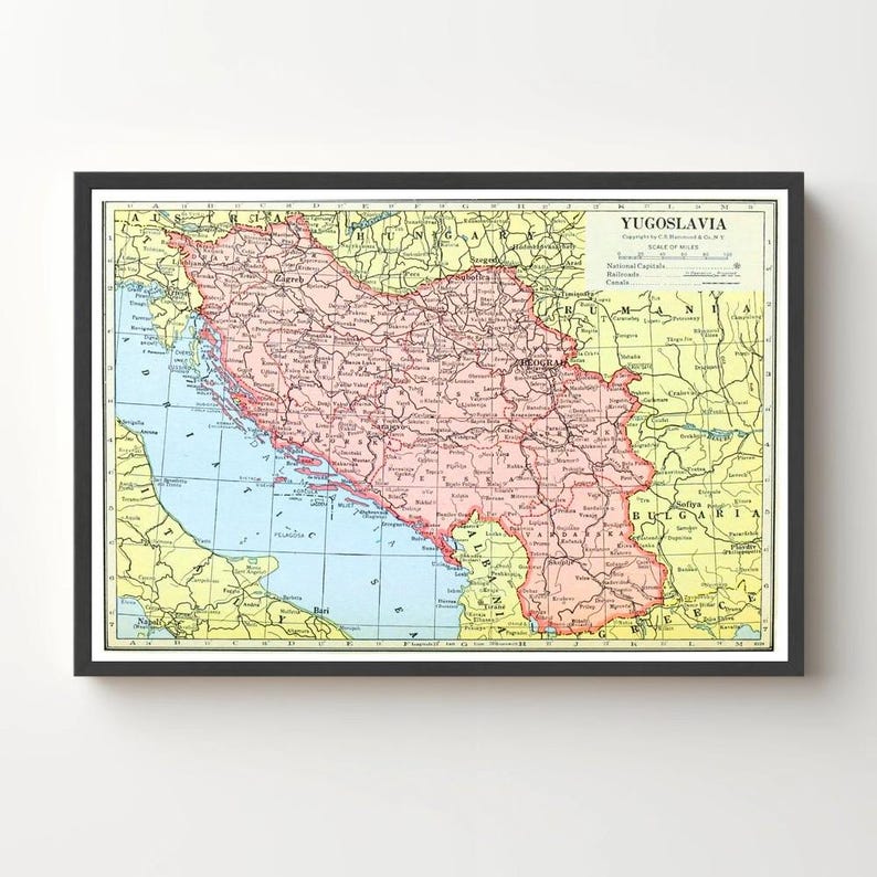 Yugoslavia Map | Vintage 1926 Historic Jugoslavija Print Poster ...