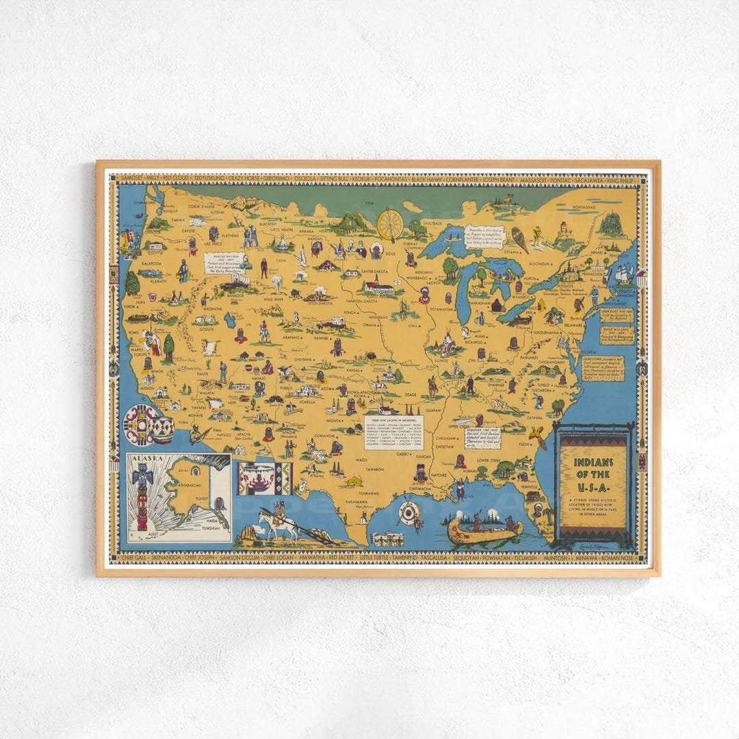 Native American Indian Tribes of the USA Pictorial Map | American ...