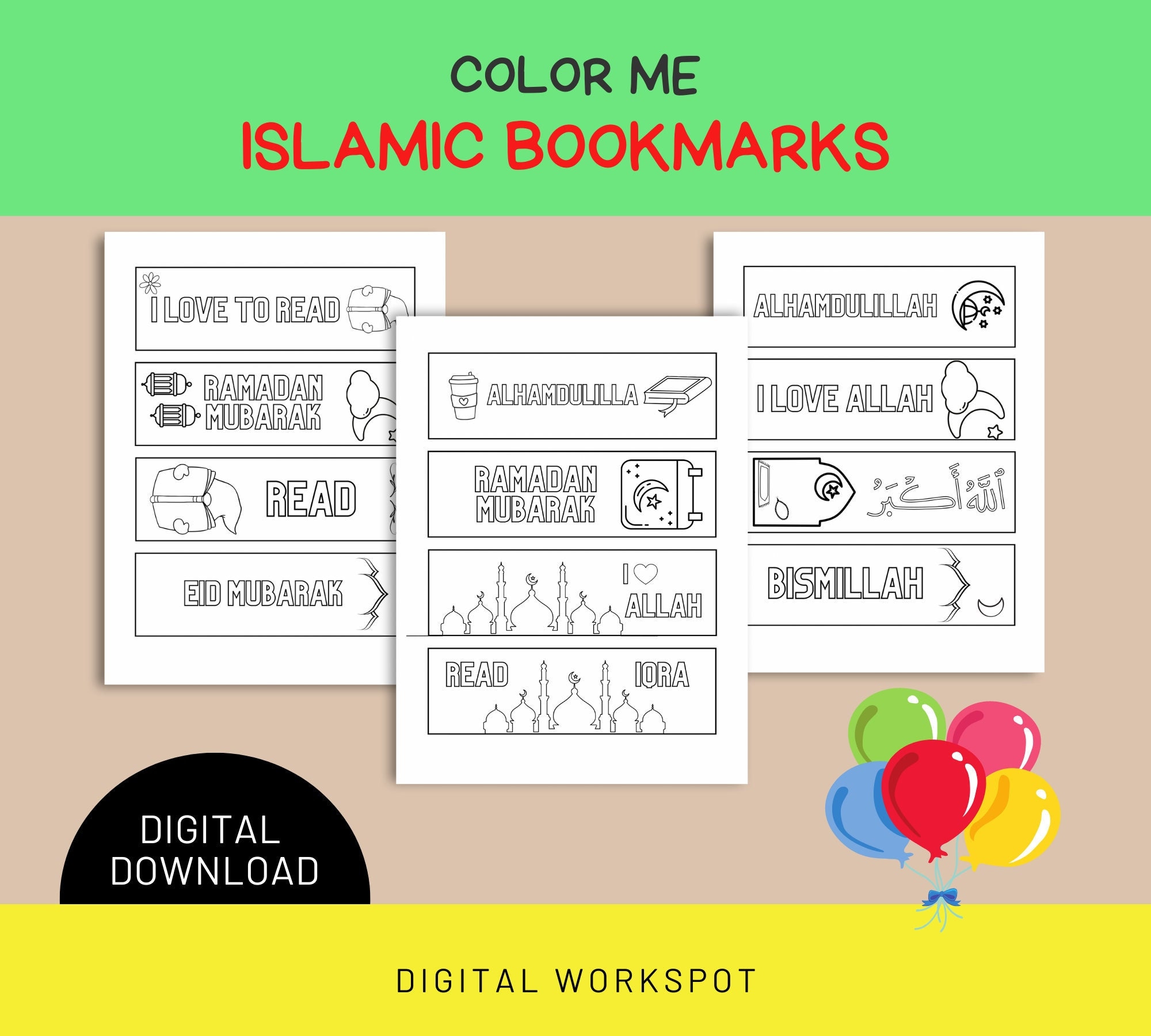 Ramadan Activities Printable Bookmarks for Kids to Color - Etsy