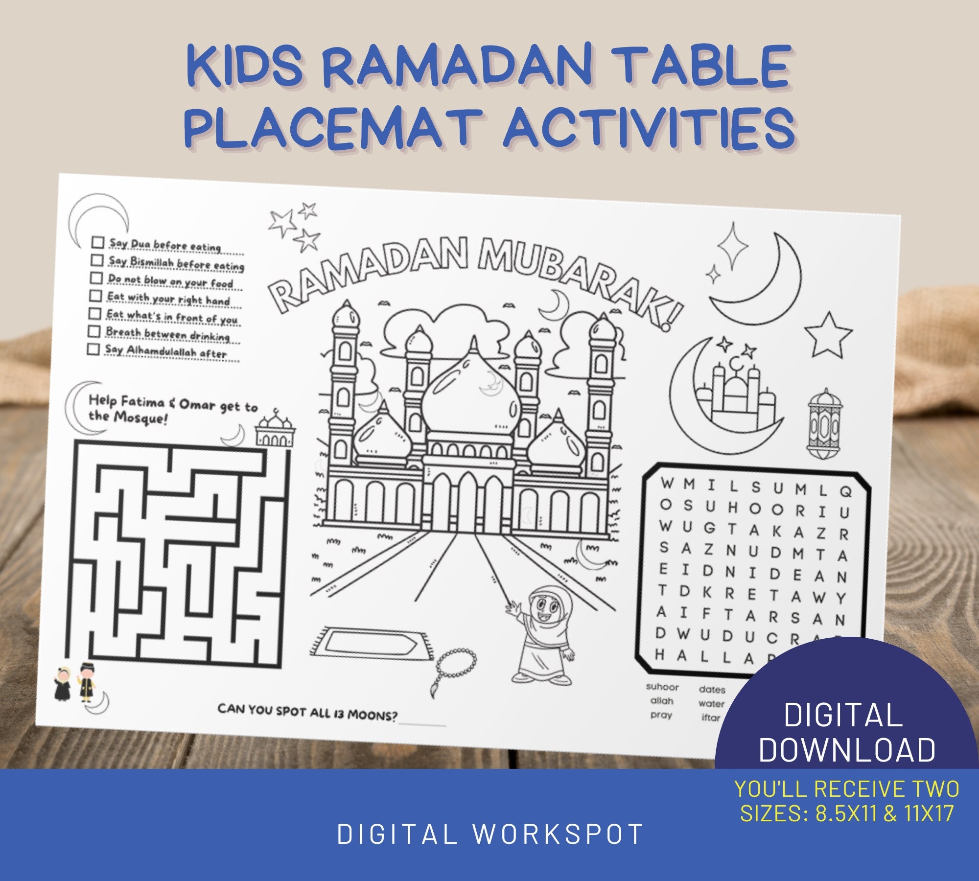 Ramadan Printable Table Placemat Activities and Coloring Worksheet for ...