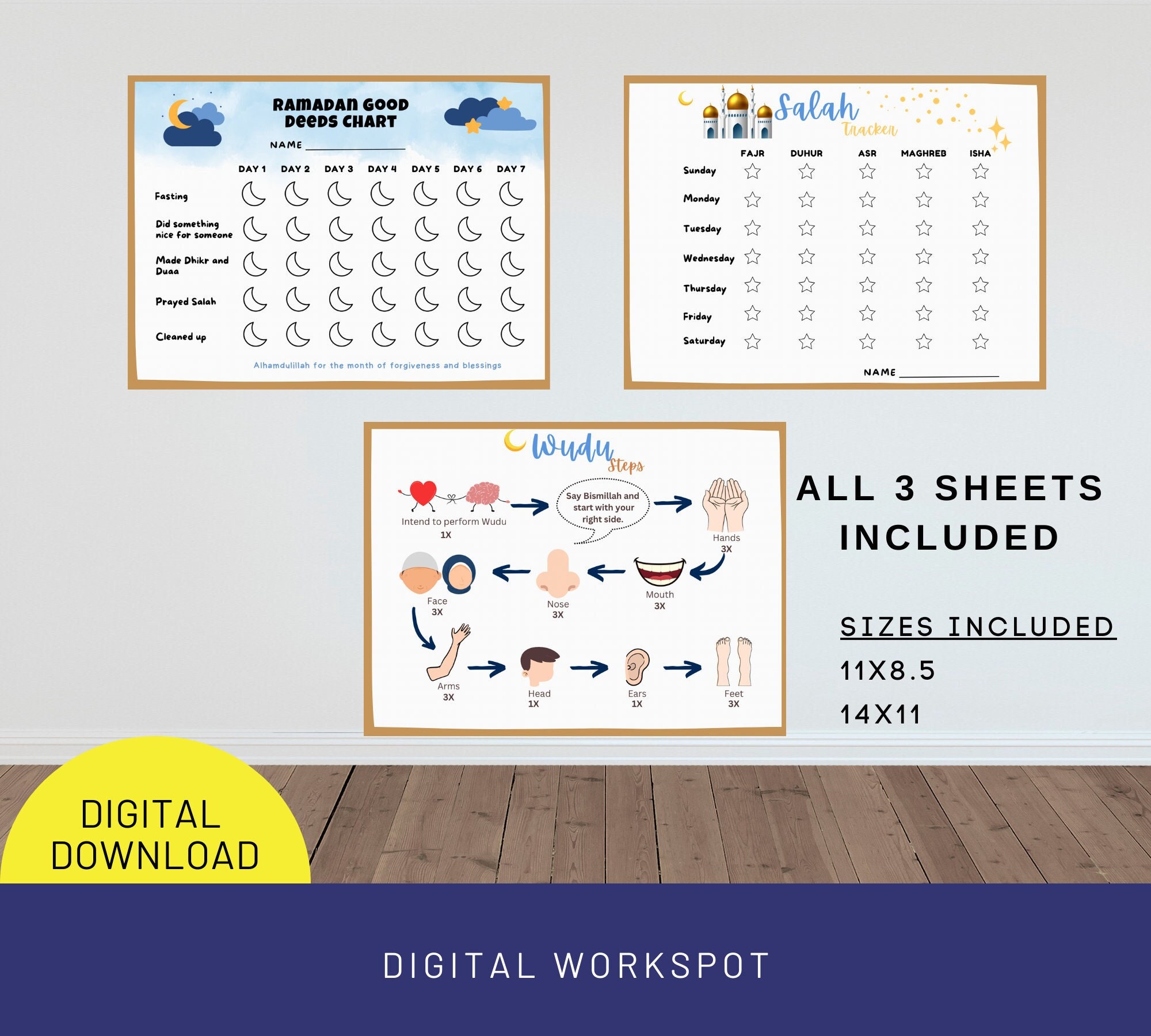 Good Deeds | Salah Tracker | Wudu Chart Guide Printable Chart - Etsy
