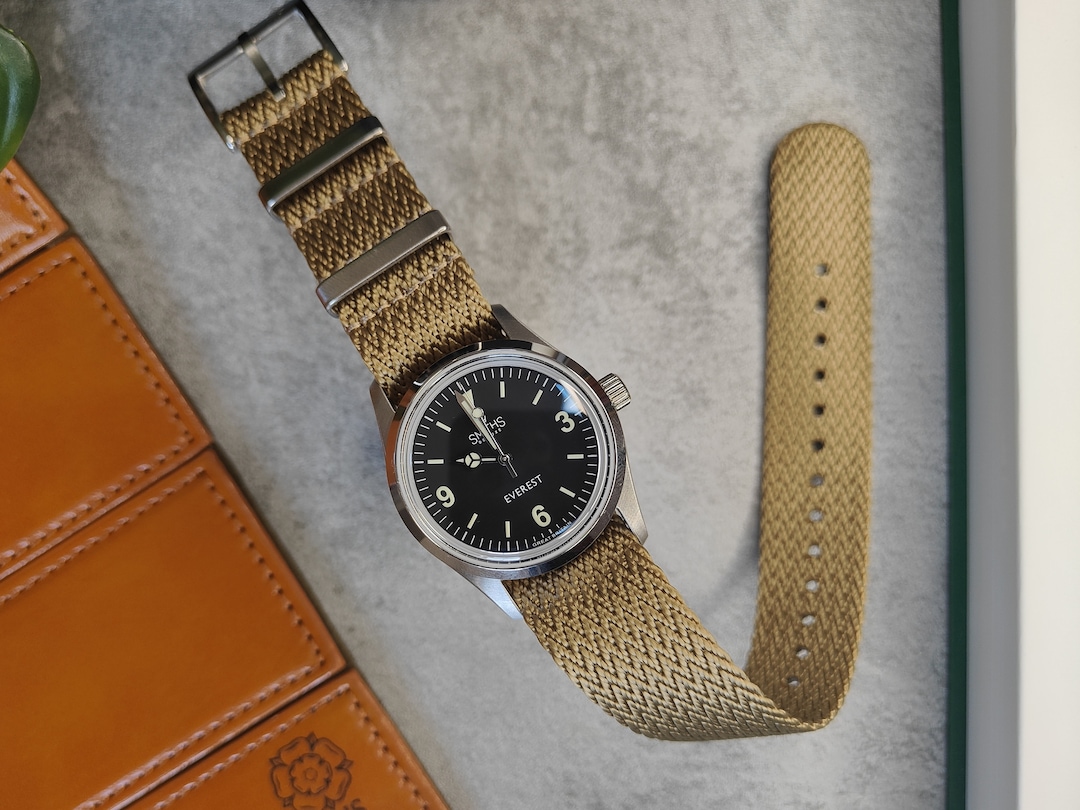 Premium Herringbone Nylon Single Pass Watch Strap 20mm 22mm Tan Khaki ...