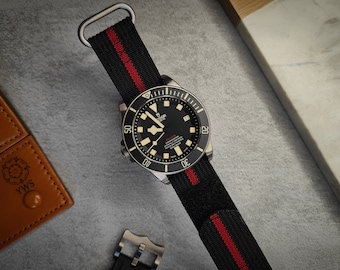 The Adventurer Ribbed Nylon Single Pass Hook and Loop Strap Black 20mm ...