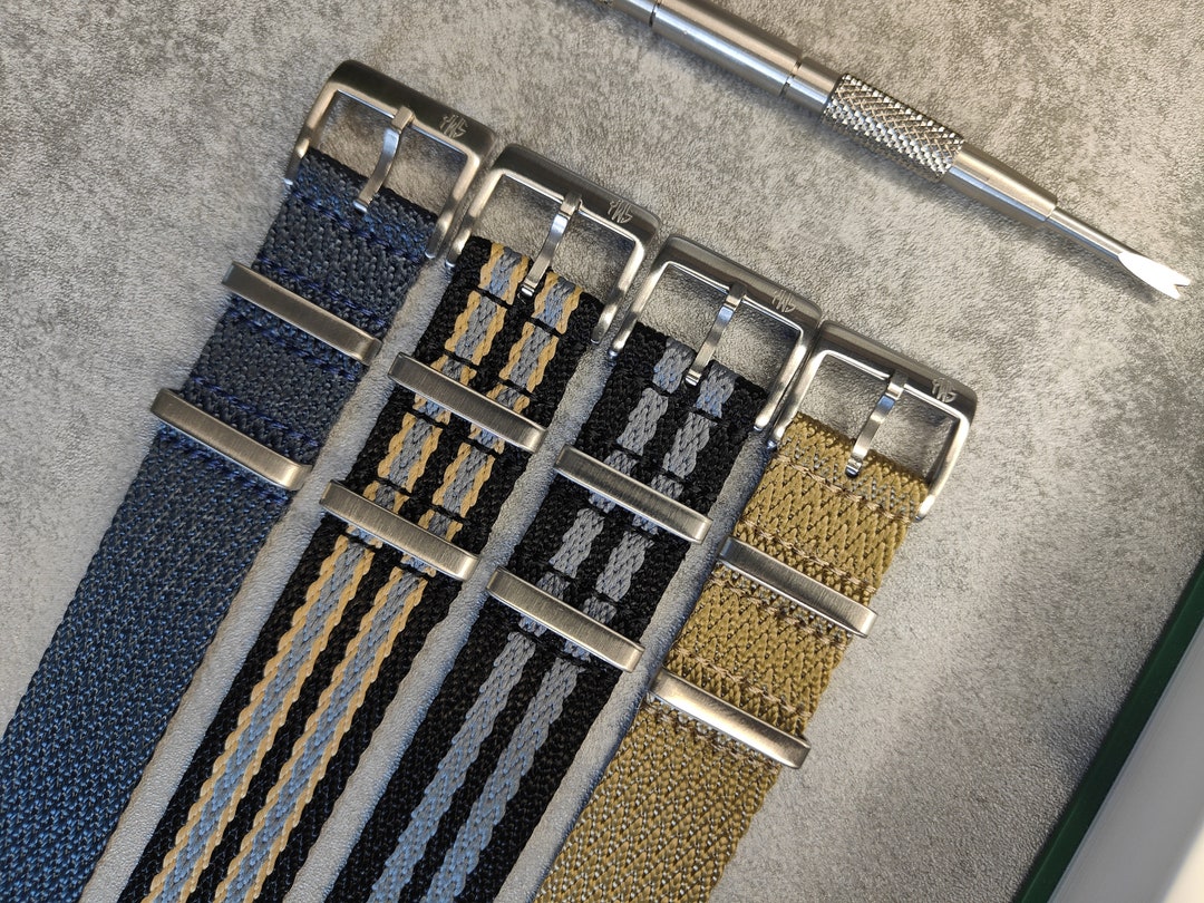 Premium Herringbone Nylon Single Pass Watch Strap (20mm - 22mm ) Tan ...