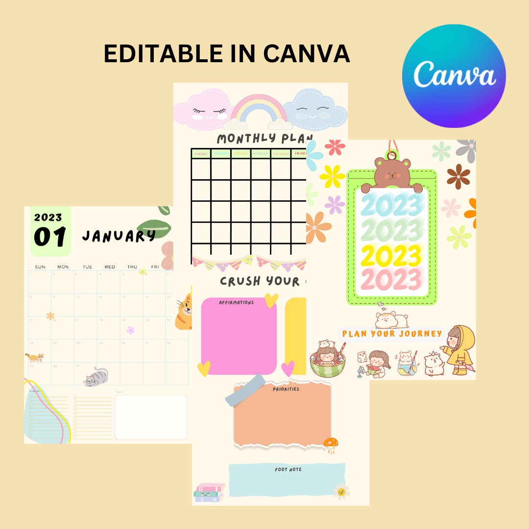 2023 Calendar Planner Canva Template, Agenda Template, Monthly Daily ...