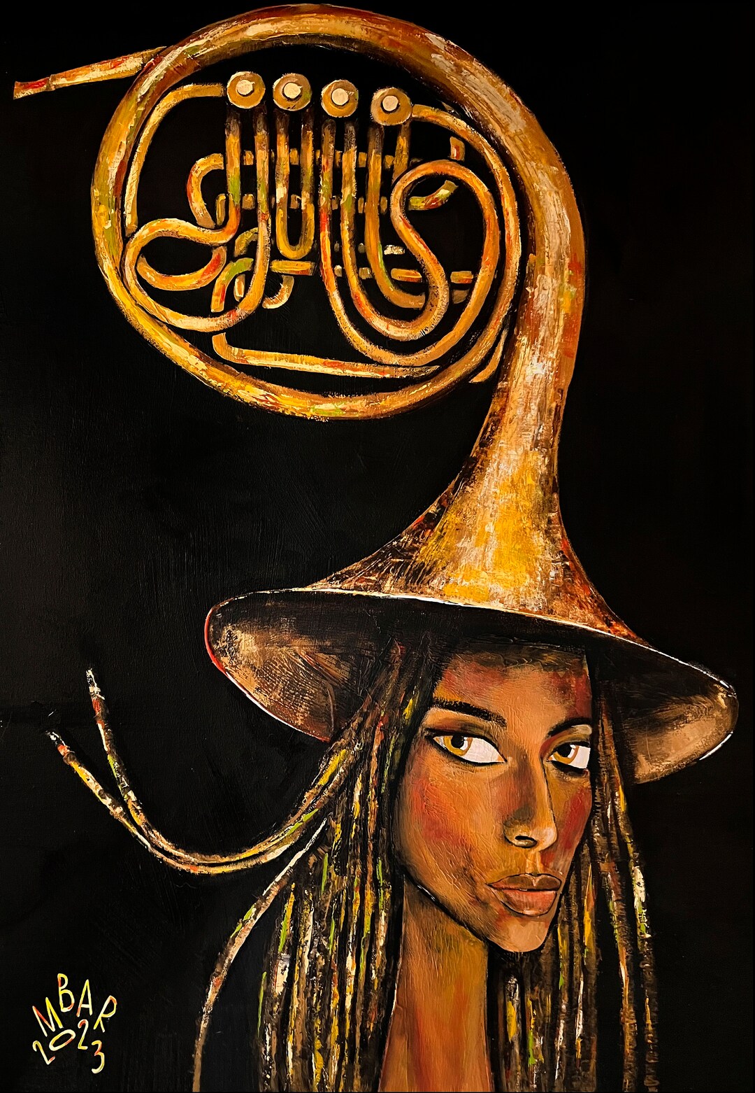 Original Acrylic Painting "lady With a Horn" - Etsy