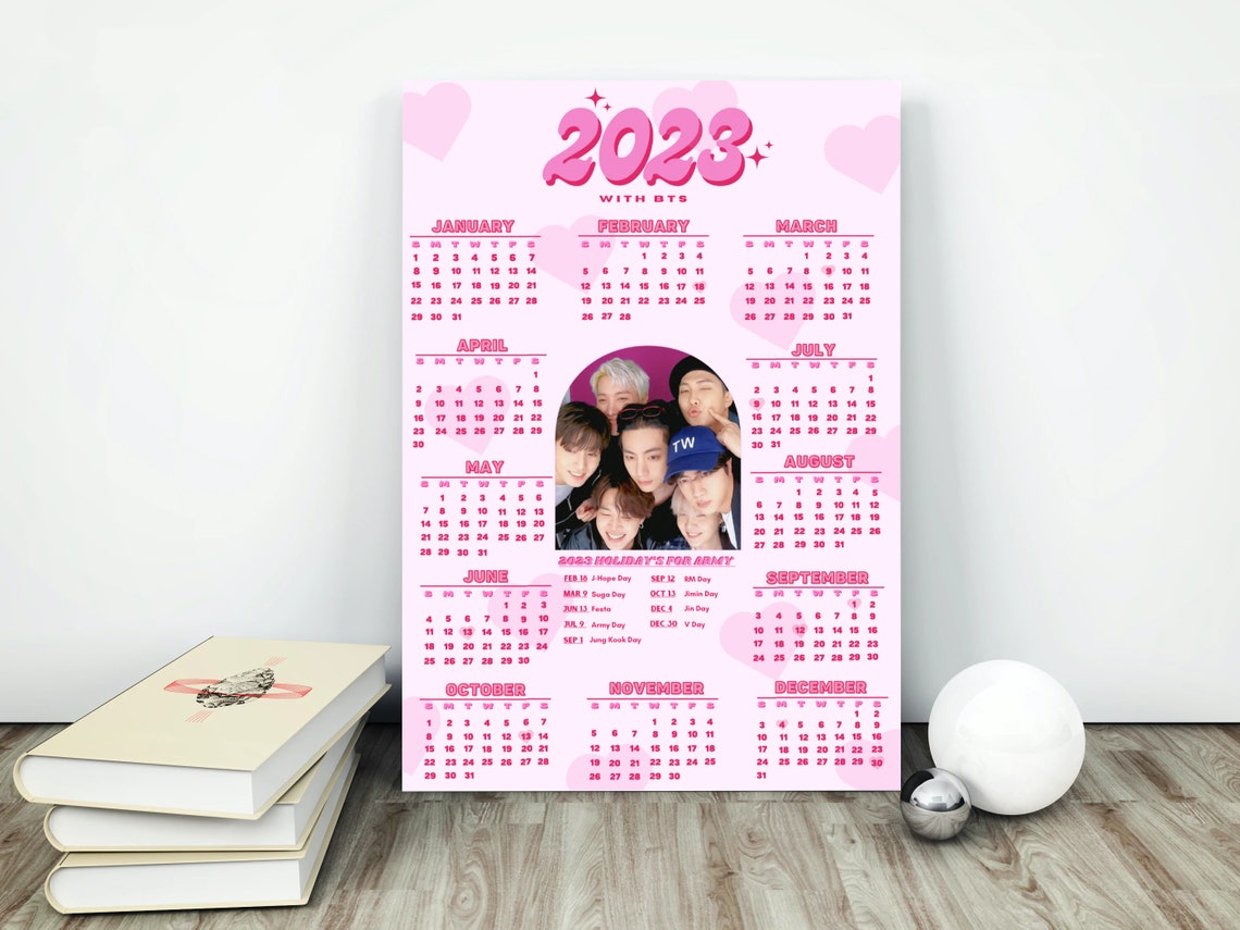 Set of 2 BTS Printable Calendars BTS Calendar Monthly Calendar ...