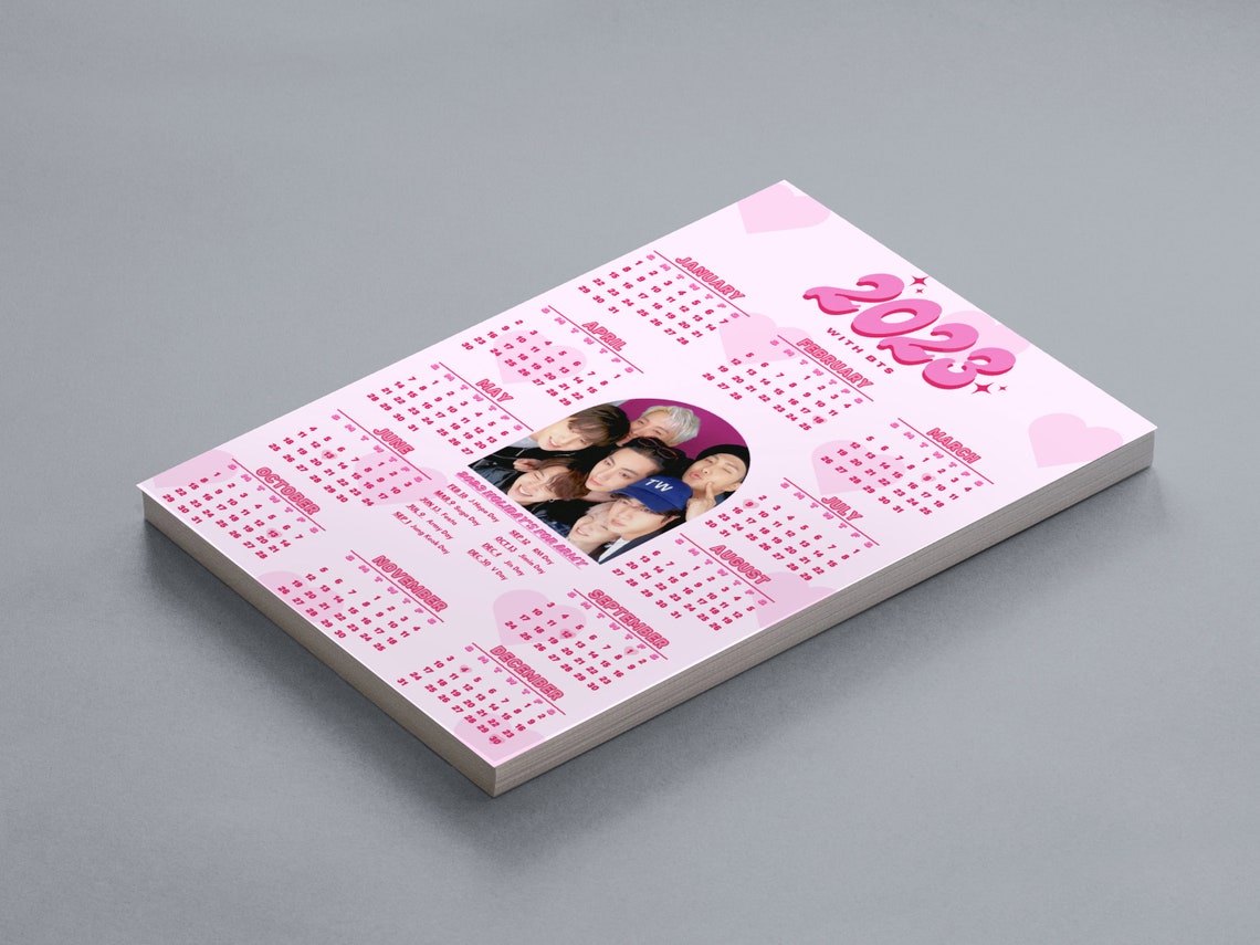Set of 2 BTS Printable Calendars BTS Calendar Monthly Calendar ...