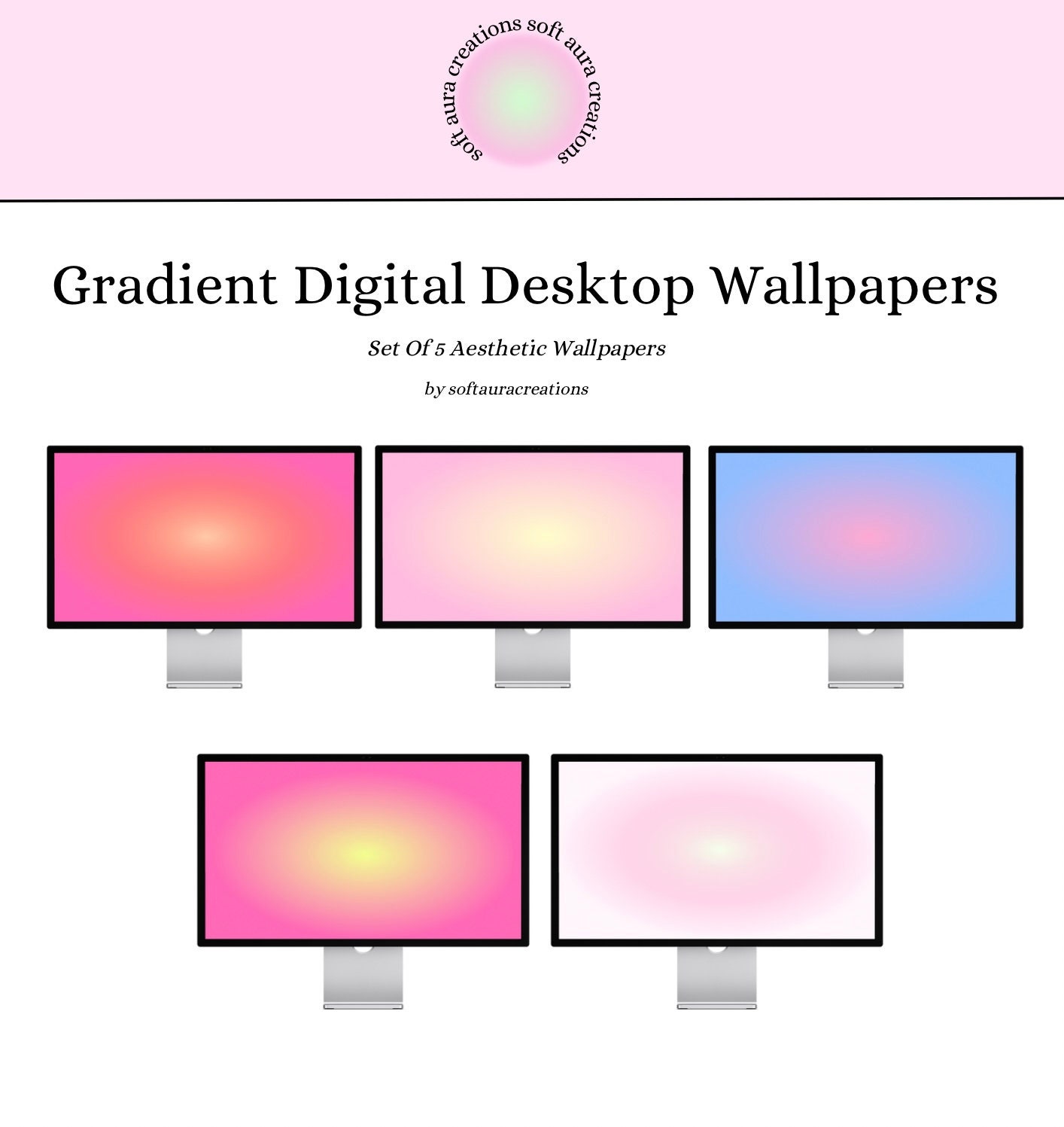 Set of 5 Gradient Desktop Wallpapers | Aesthetic, Aura, Pinterest Style ...