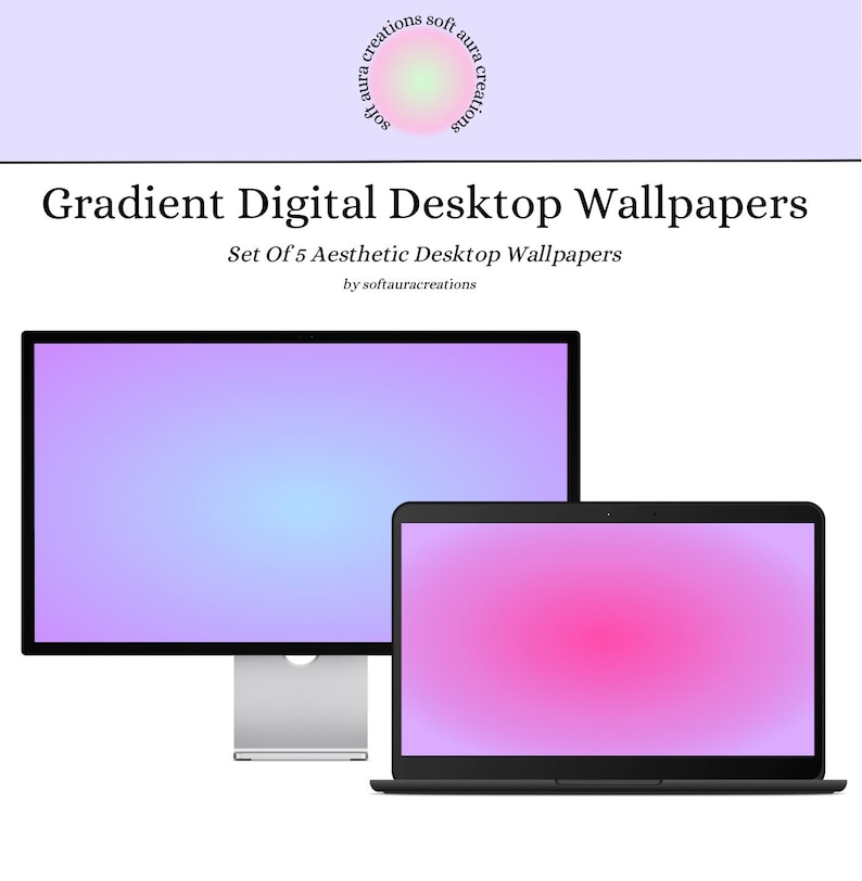 Set of 5 Gradient Desktop Wallpapers Aesthetic Aura - Etsy