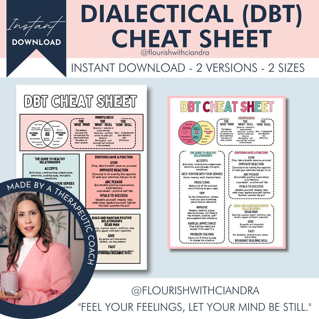 DBT Cheat Sheet, DBT Skills, BPD, Borderline Personality, Therapy ...