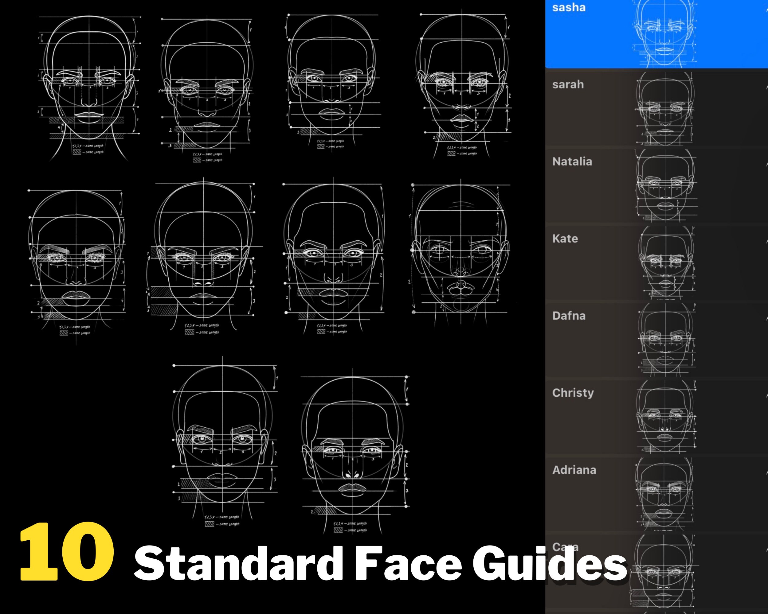 70+ Procreate Face Stamps, Portrait Guide Brushes (digital Download) - Etsy