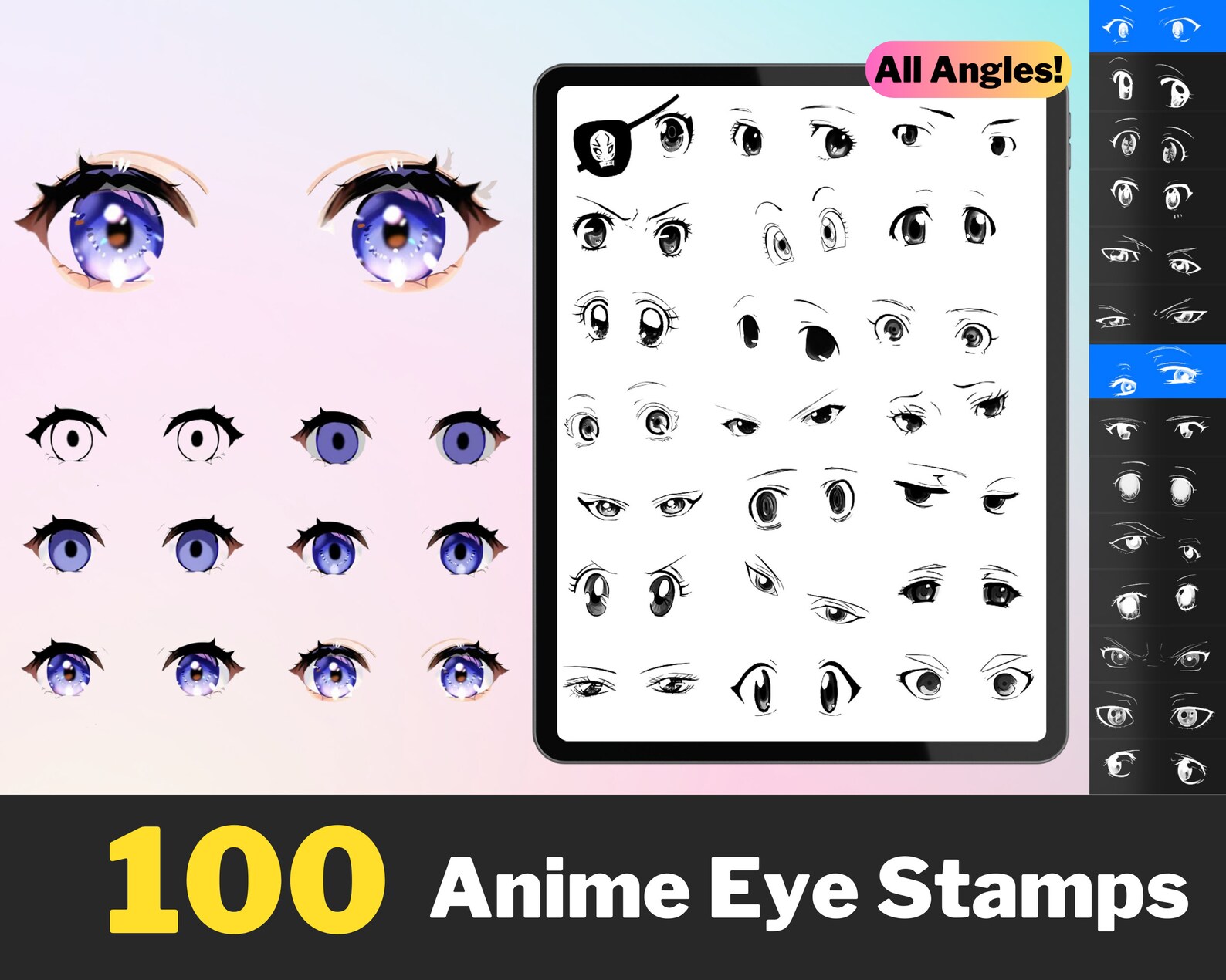 100 Anime Manga Eye Stamps, Procreate Brushes (digital Download) - Etsy